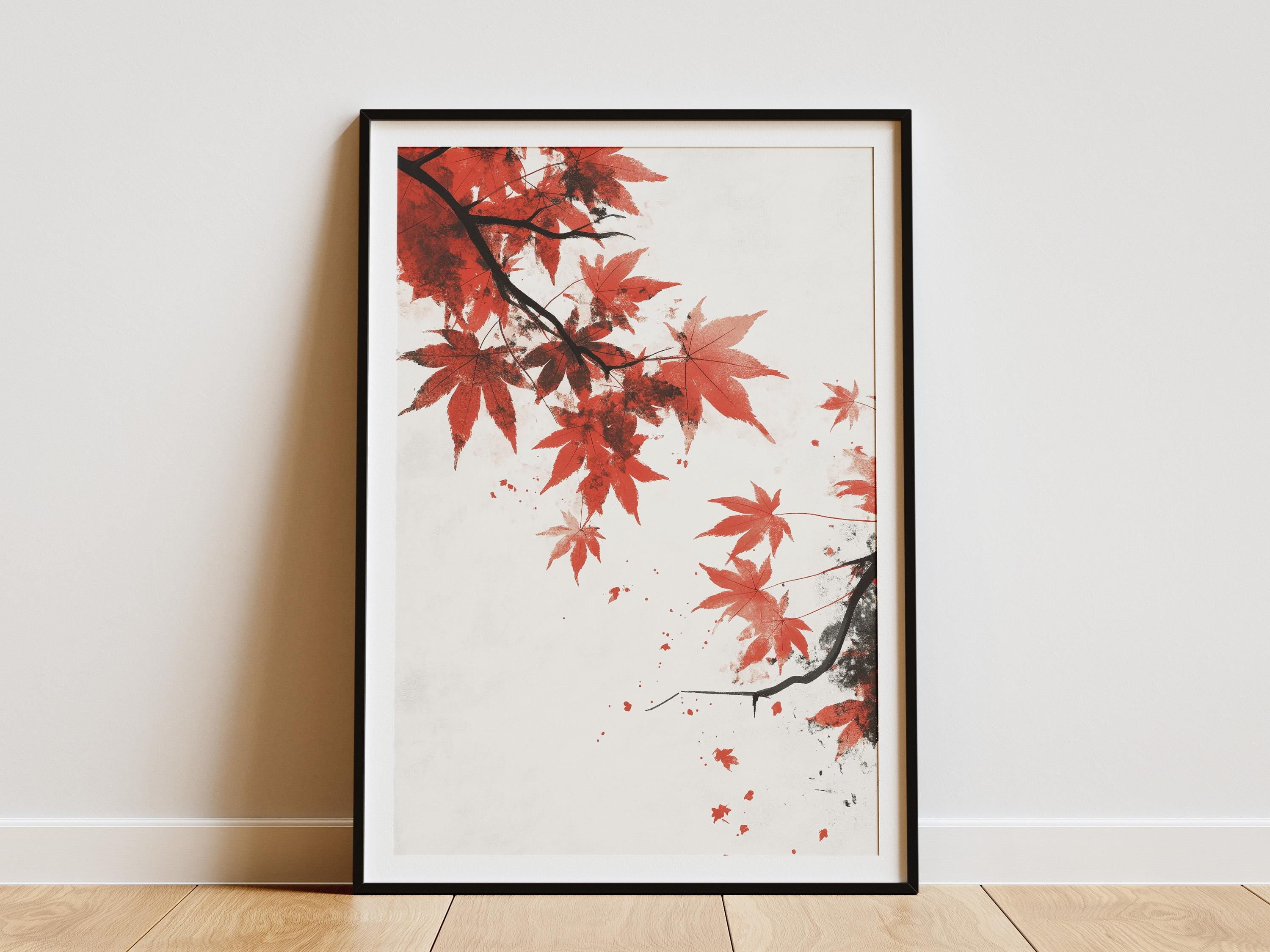 Japanese Maple Leaf Poster Minimalist Autumn Wall Art Print Red Leaves ...