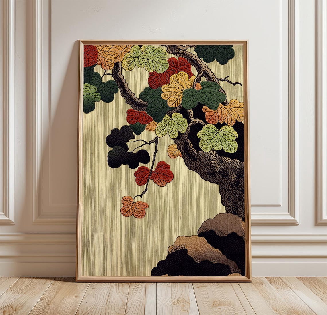 Japanese Maple Leaf Poster Woodblock Style Botanical Autumn Nature ...