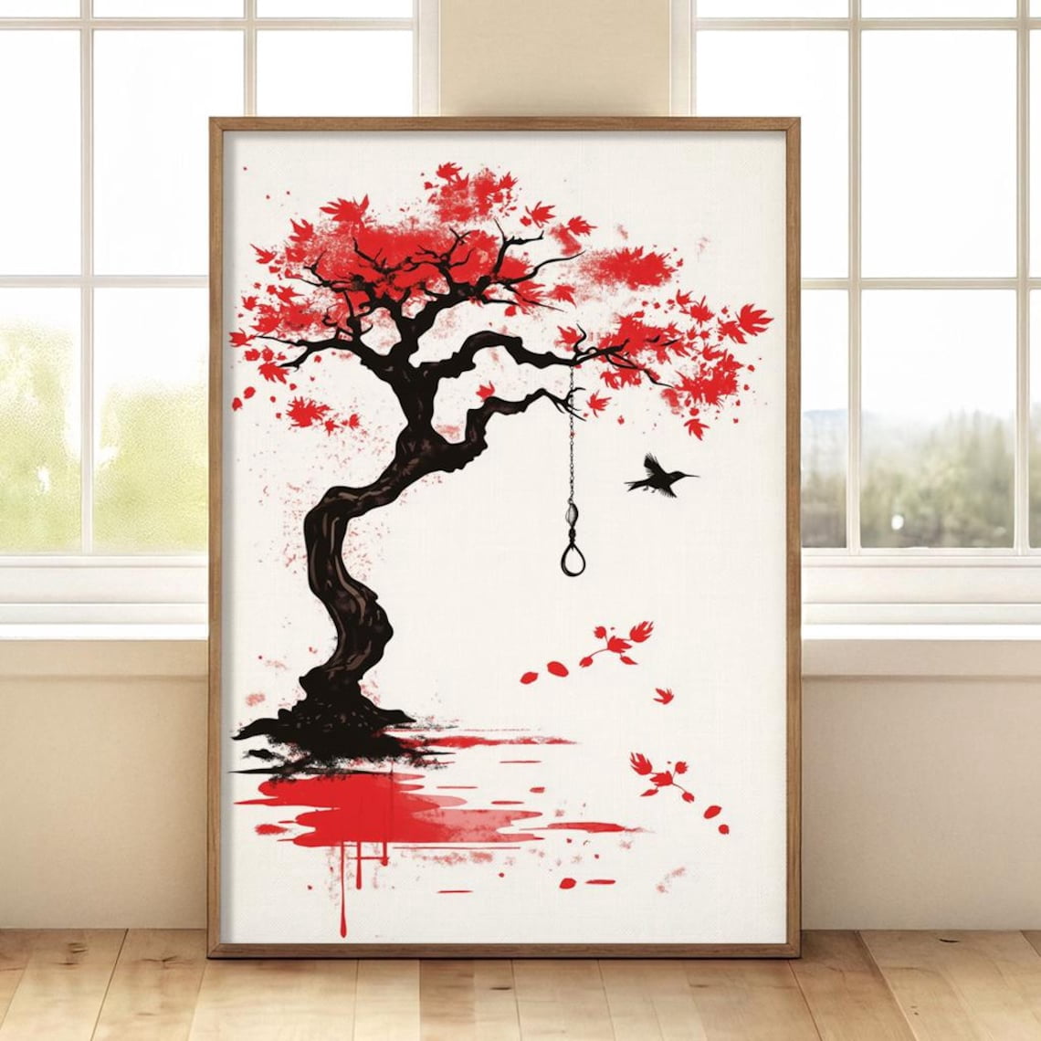 Japanese Maple Tree Sumi E Ink Style Minimalist Emotional Piece Poster ...
