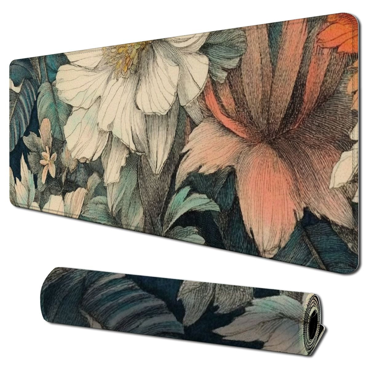 Japanese Minimalist Floral Desk Mat Aesthetic Flowers Large Extended ...
