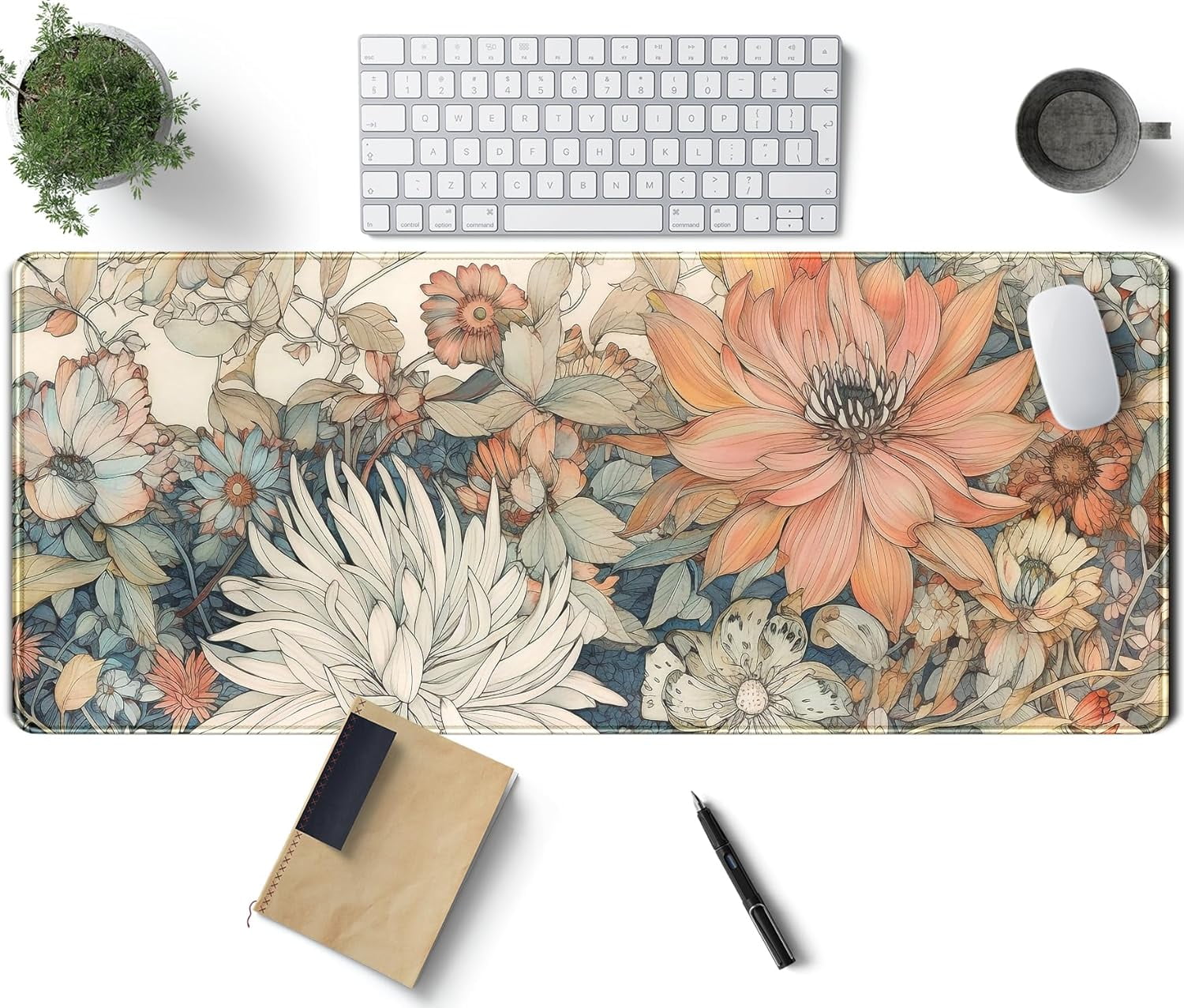 Japanese Minimalist Floral Desk Mat Aesthetic Flowers XL Large Extended ...