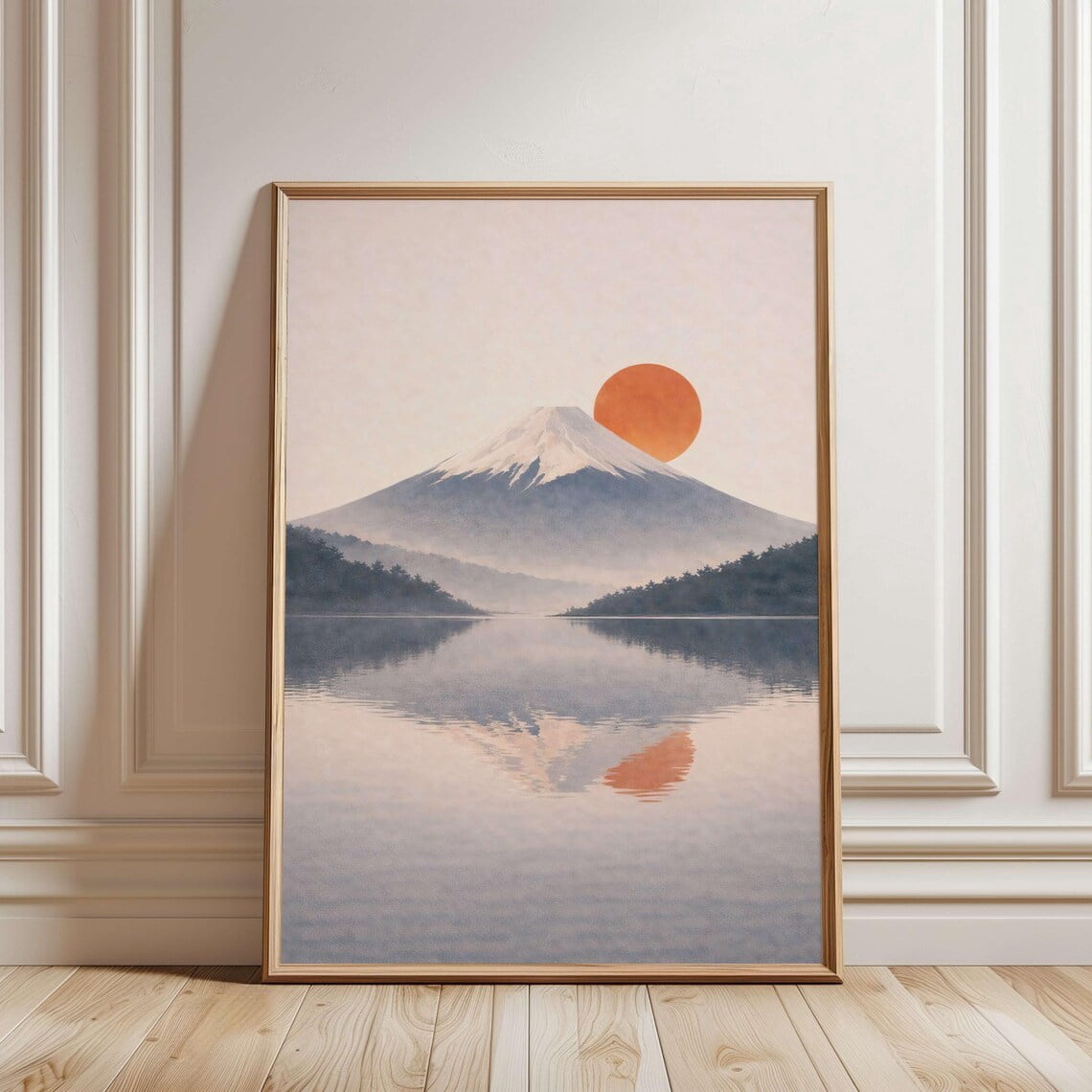 Japanese Minimalist Mount Fuji at Sunrise Foggy Mountain Poster ...