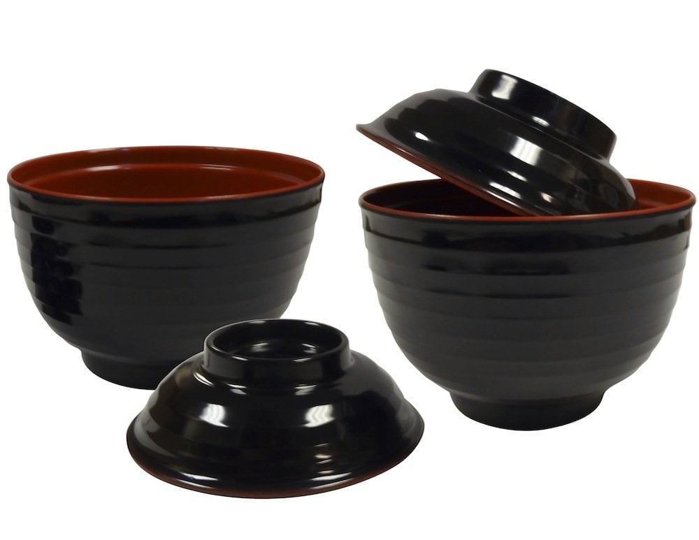 Japanese Miso Soup Rice Bowls - Red and Black with Lid, Set of 2 ...