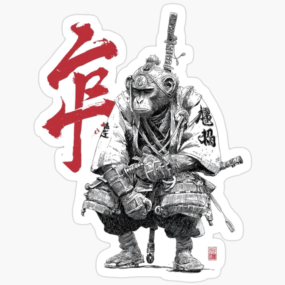 Japanese Monkey Samurai Stickerphone Decal Water Bottle Stickers, Vinyl ...