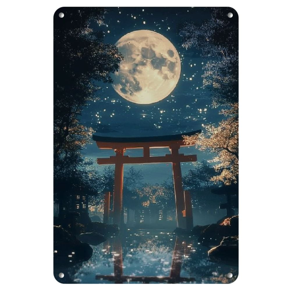 Japanese Moonlit Torii Gate Wall Art - Serene Nighttime Scene with ...