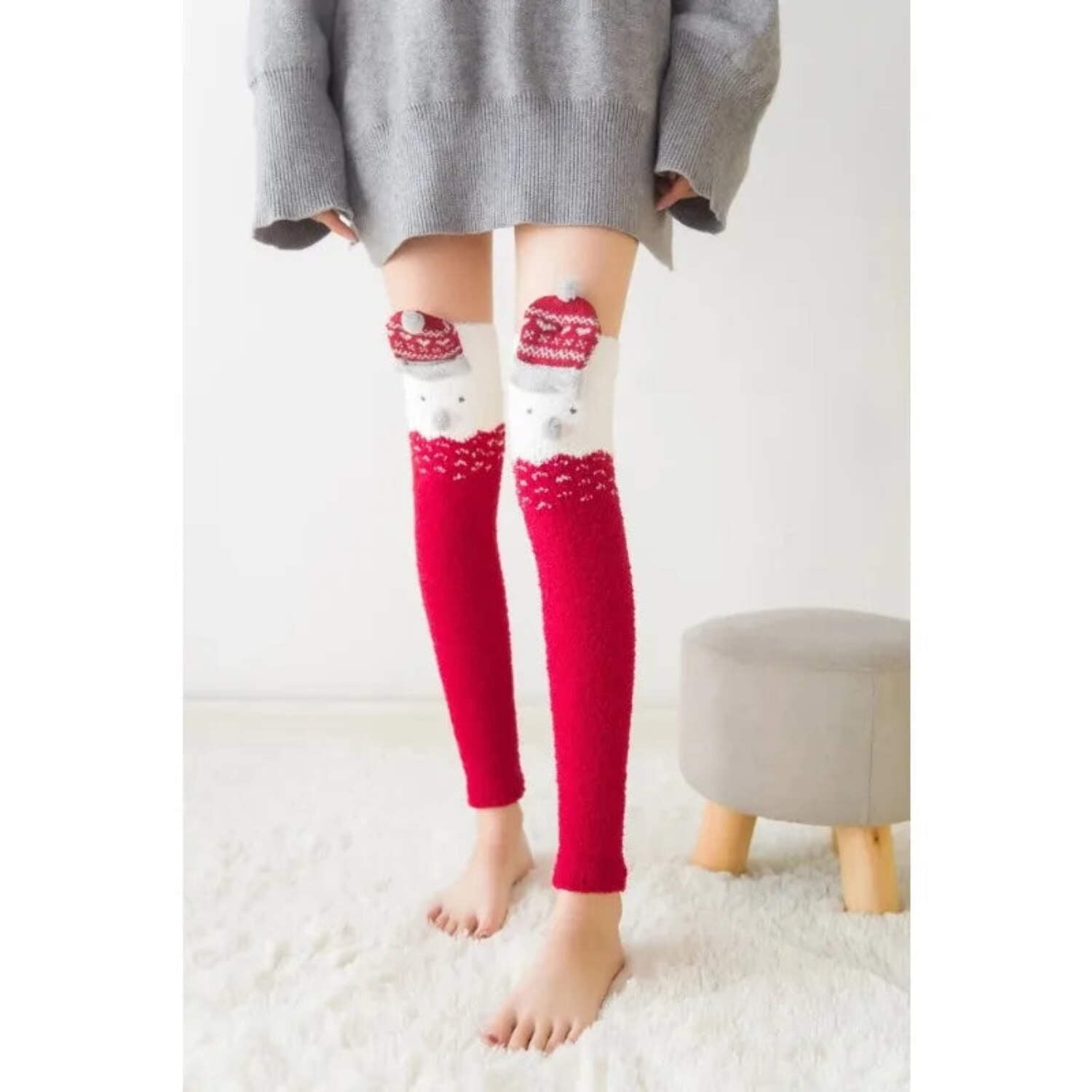 Japanese Mori Girl Animal Modeling Knee Socks Striped Cute Compression ...