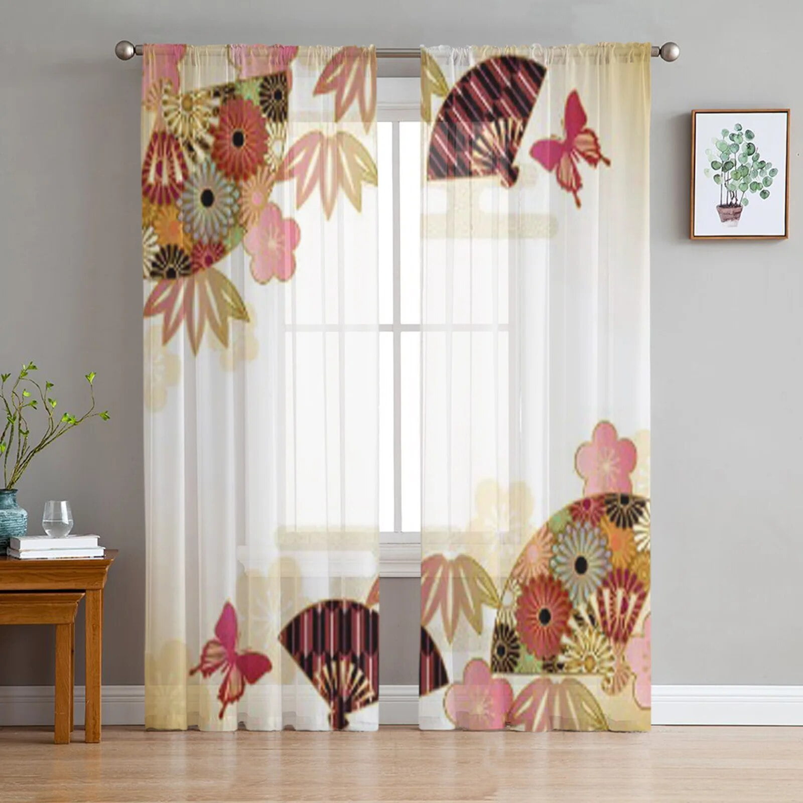 Japanese Motif Background Bay Window Screening Curtains Drape Panel ...