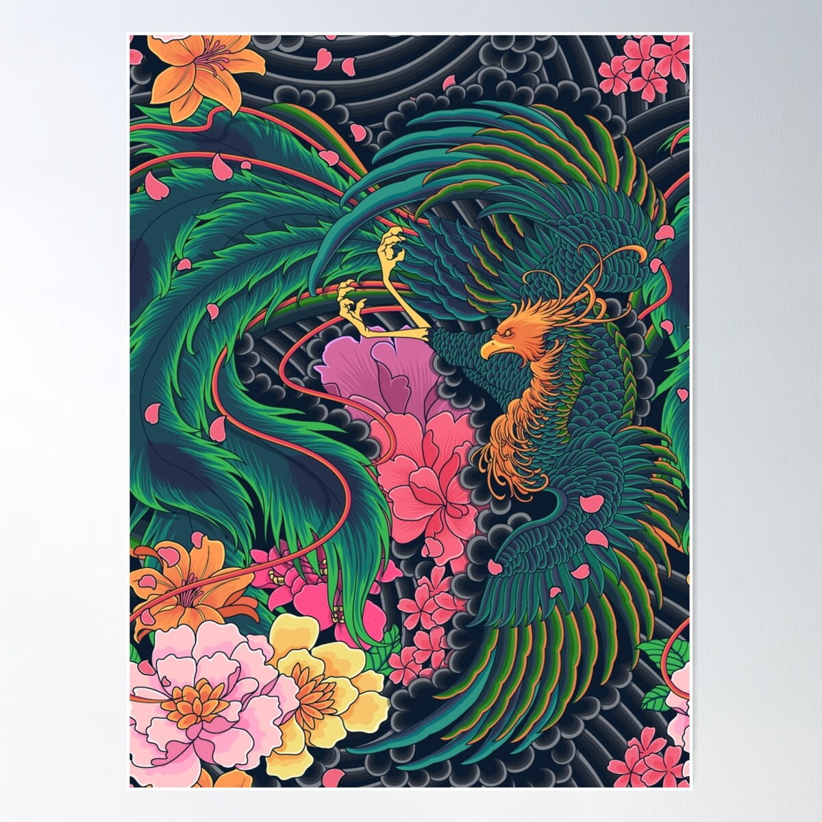 Japanese Motive Design, The Grand Phoenix Poster Wall Art, Modern Wall ...