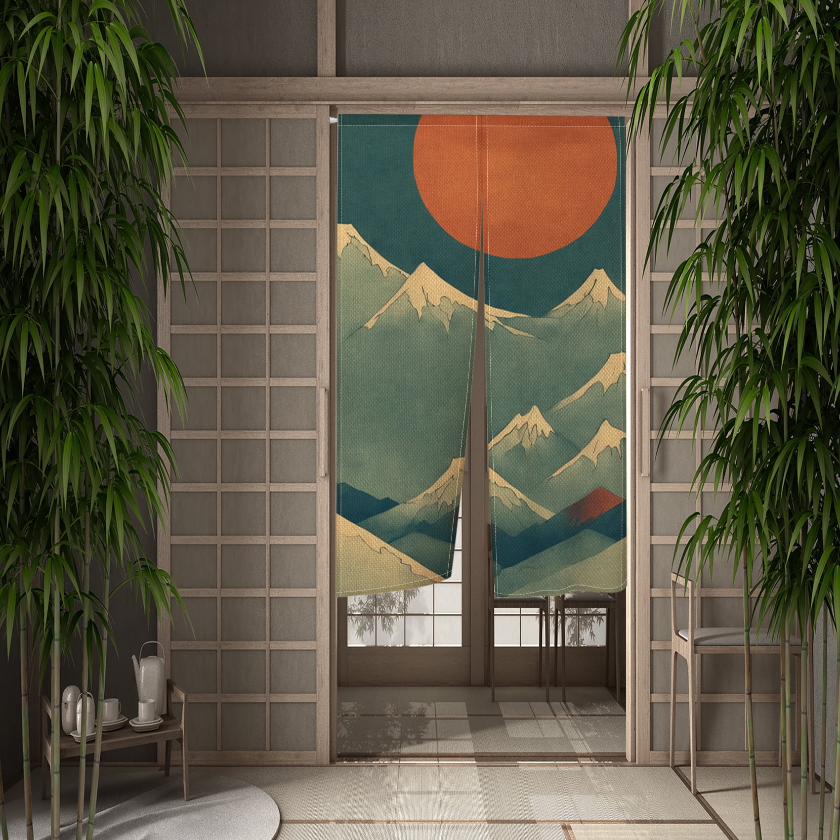 Japanese Mount Fuji Door Curtain Sun Ink Painting Doorway Curtain ...