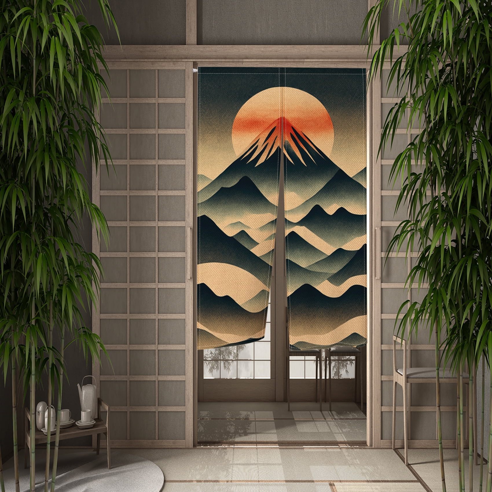 Japanese Mount Fuji Door Curtain Sun Ink Painting Doorway Curtain ...