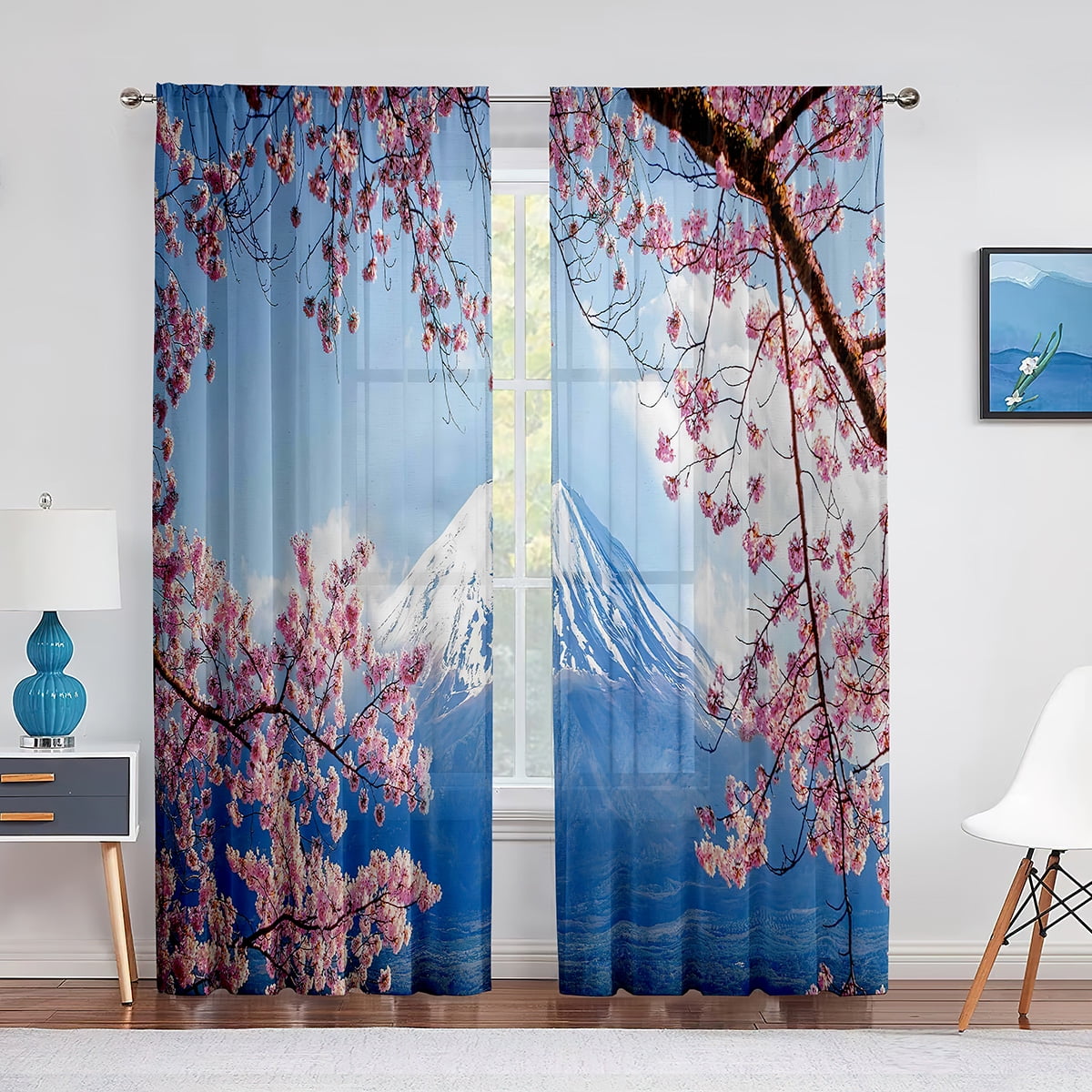 Japanese Mount Fuji Maple Leaves Natural Landscape Tulle Sheer Window ...