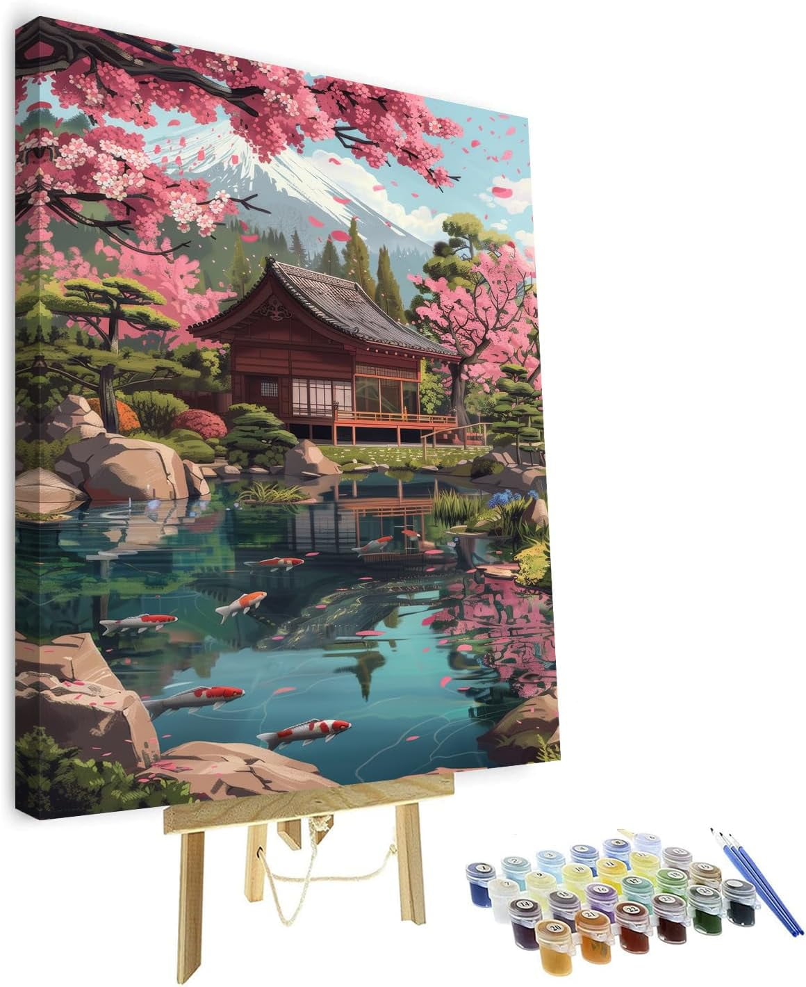 Japanese Mount Fuji Paint by Numbers, Cherry Trees and Koi Carp Paint ...