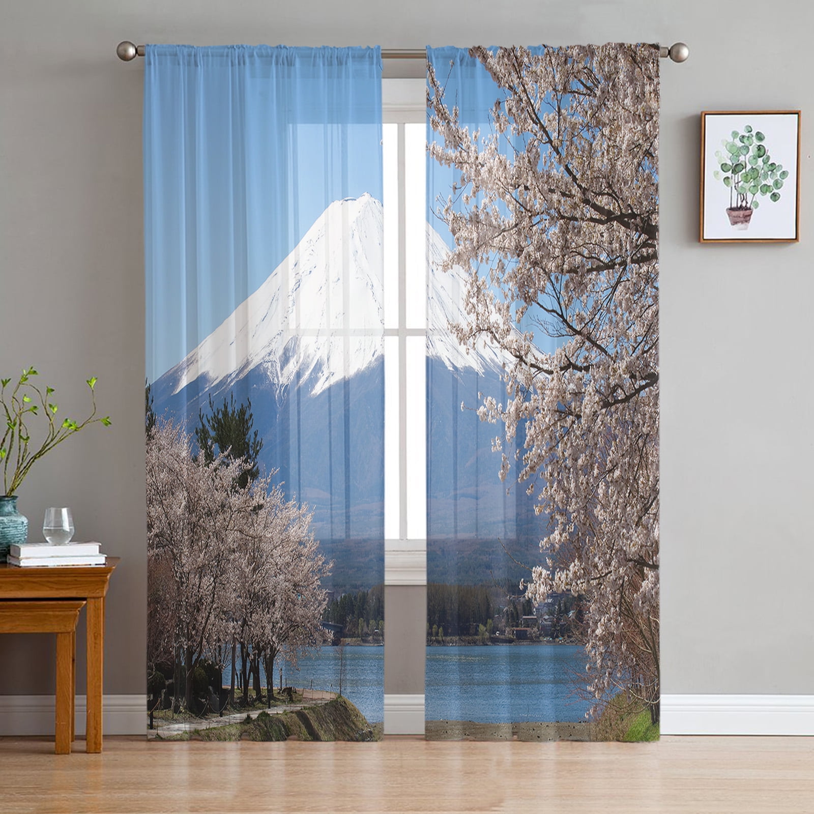 Japanese Mount Fuji Sun Sakura Sheer Curtains For Living Room Bedroom Kitchen ration Window ...