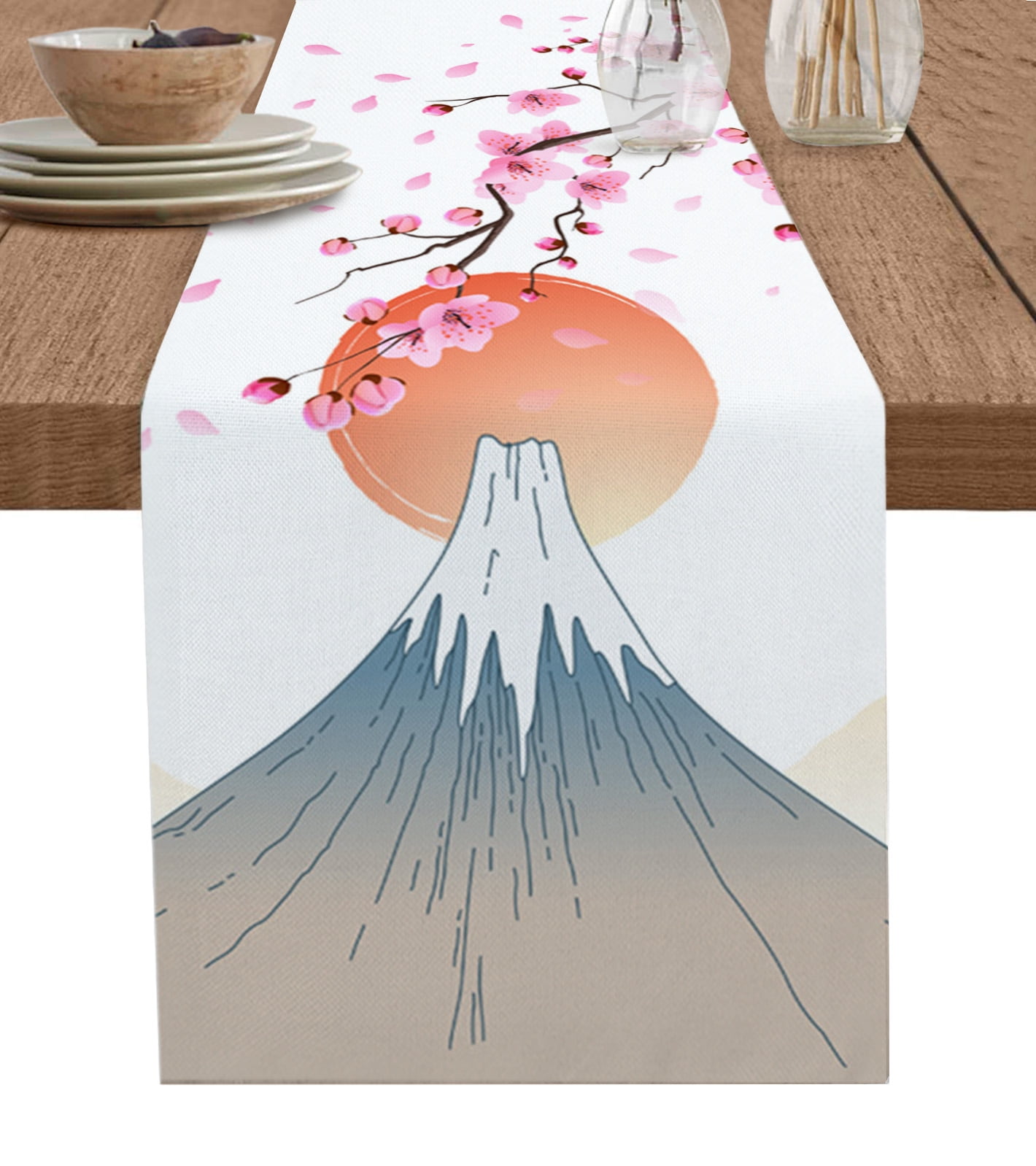 Japanese Mount Fuji Sun Sakura Table Runner ration Home r Dinner Table ...