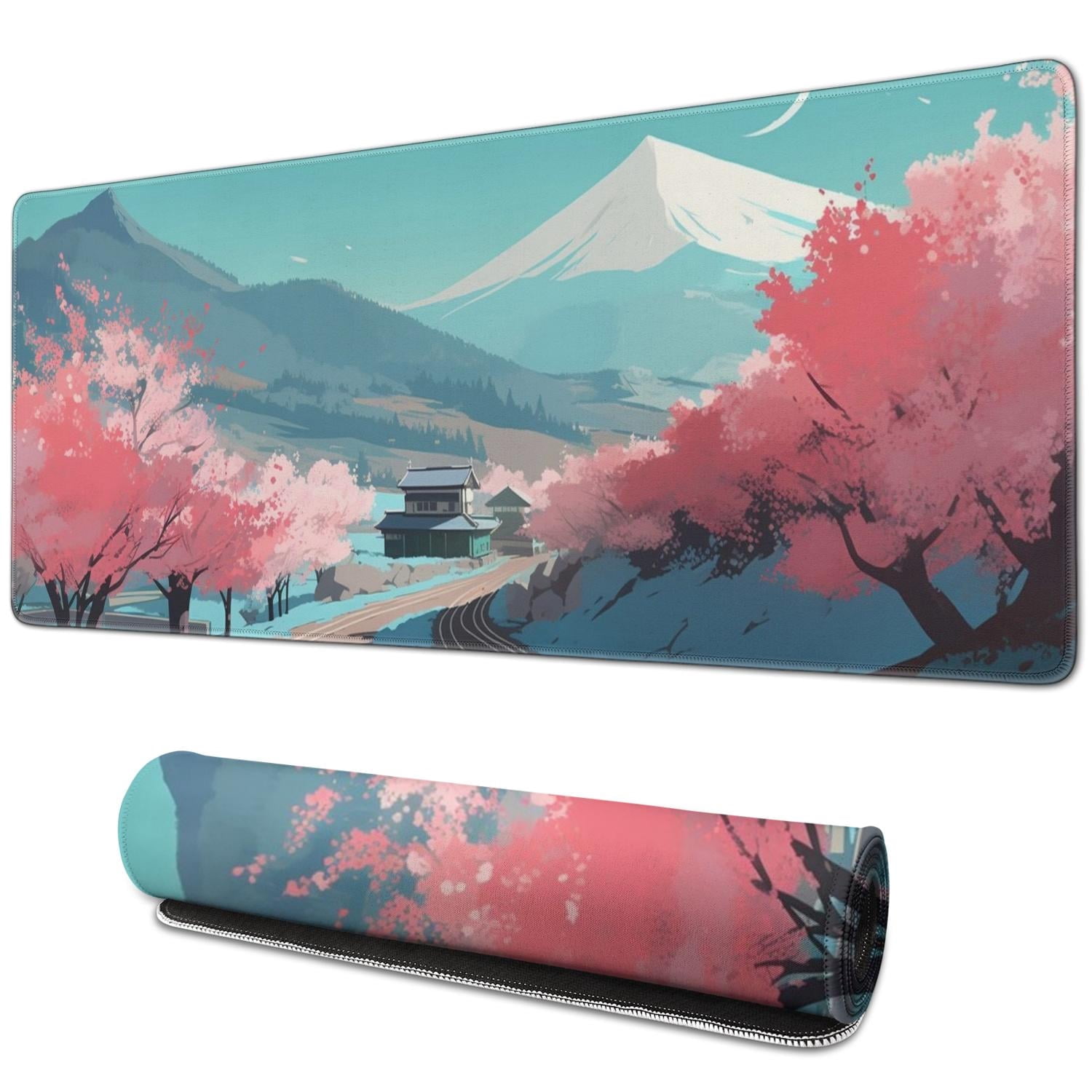 Japanese Mouse Mat, Pink Cherry Blossoms with Mount Fuji, Rectangle ...