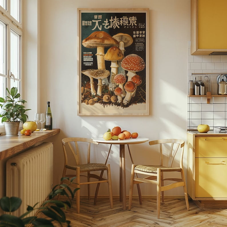 Japanese Mushroom Art - Vintage Botanical Fungi Nature Poster 16x24 ...