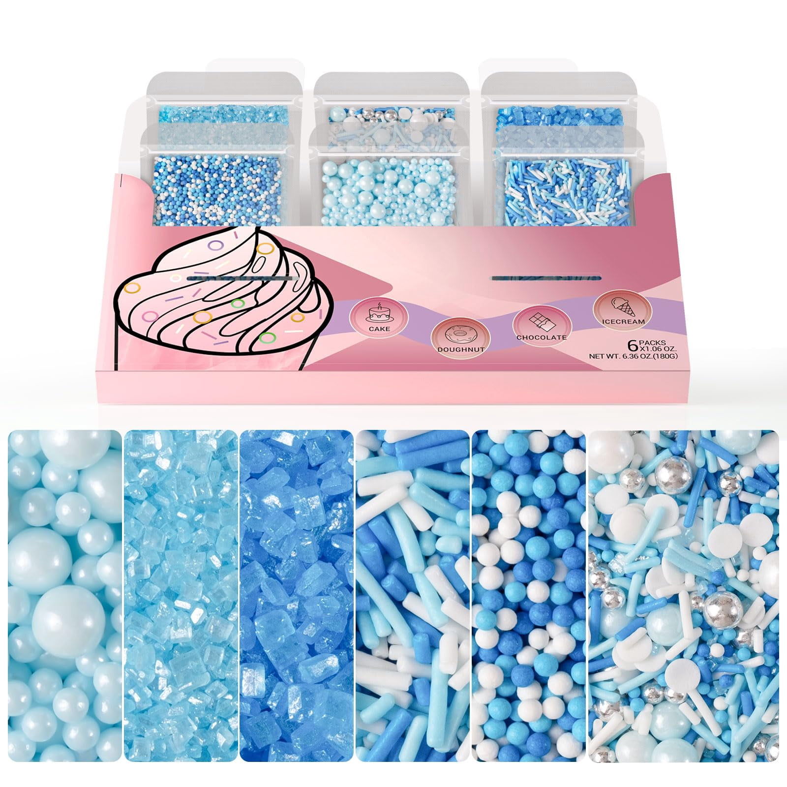 HUEBEATY 6-in-1 Blue and DEF29 White Sprinkles for Edible Baby Shower ...