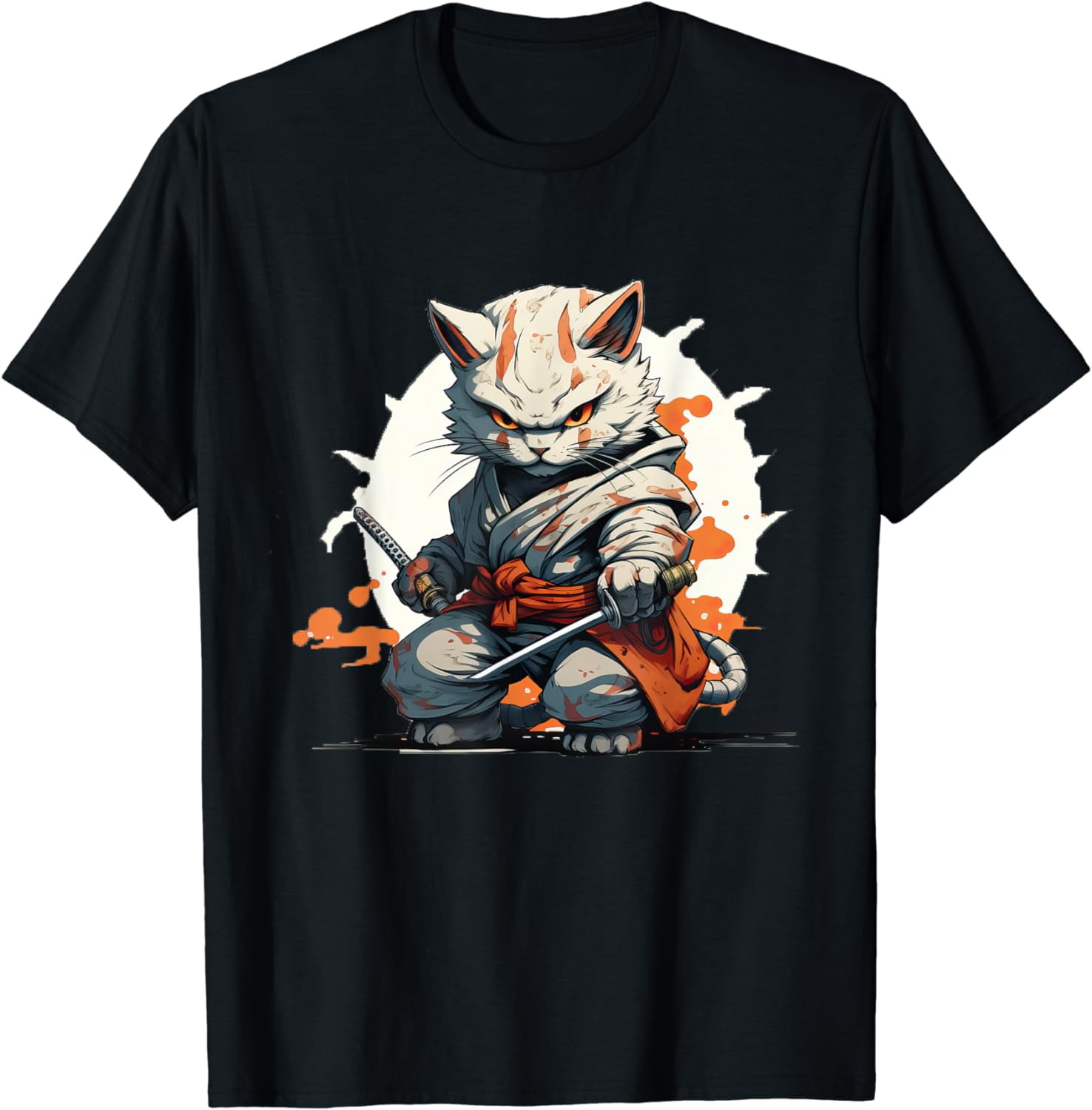Japanese Ninja Cat Warrior Battle Pose Kawaii T-Shirt - Walmart.com