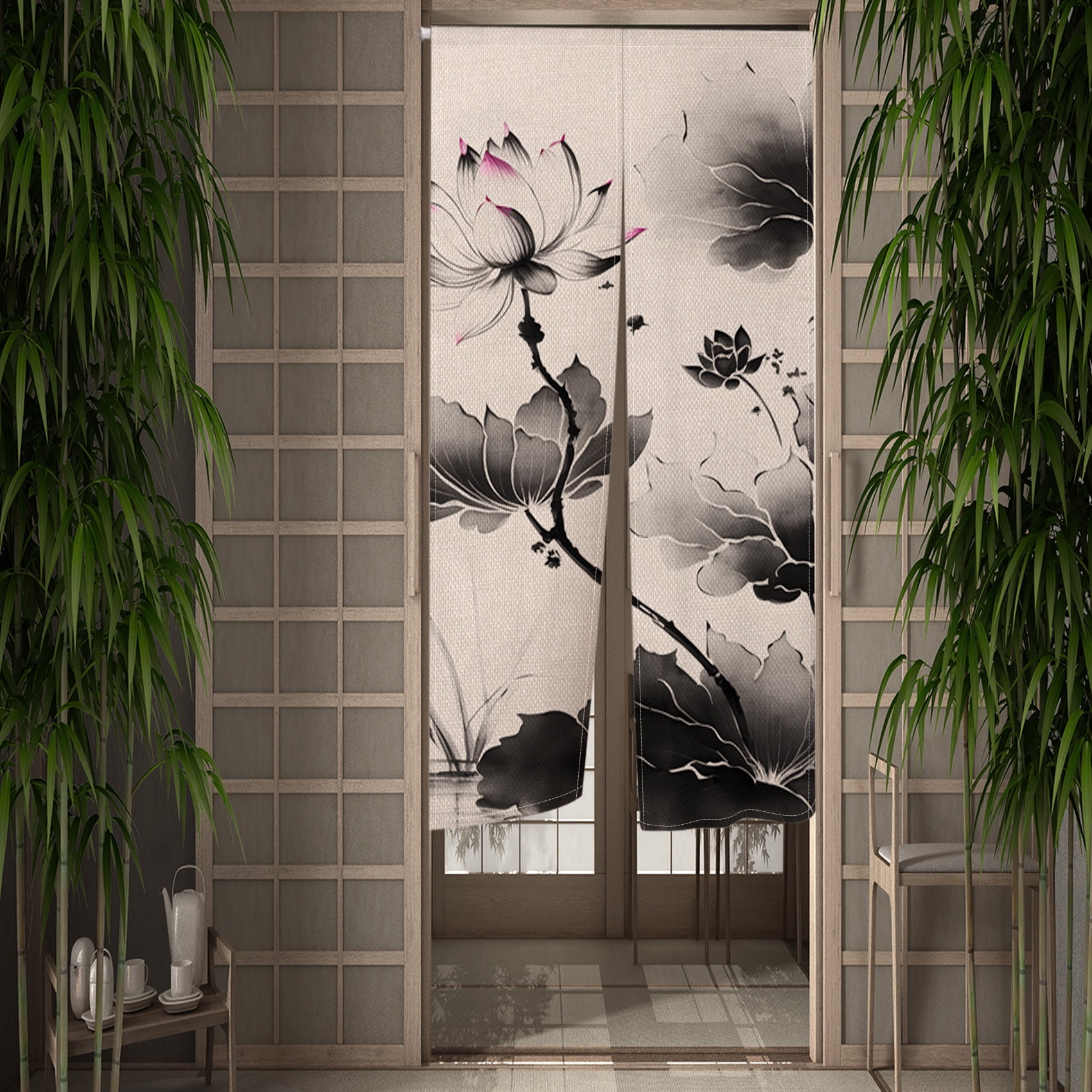 Japanese Noren Door Curtain Lotus Plum Blossom Chinese Traditional ...