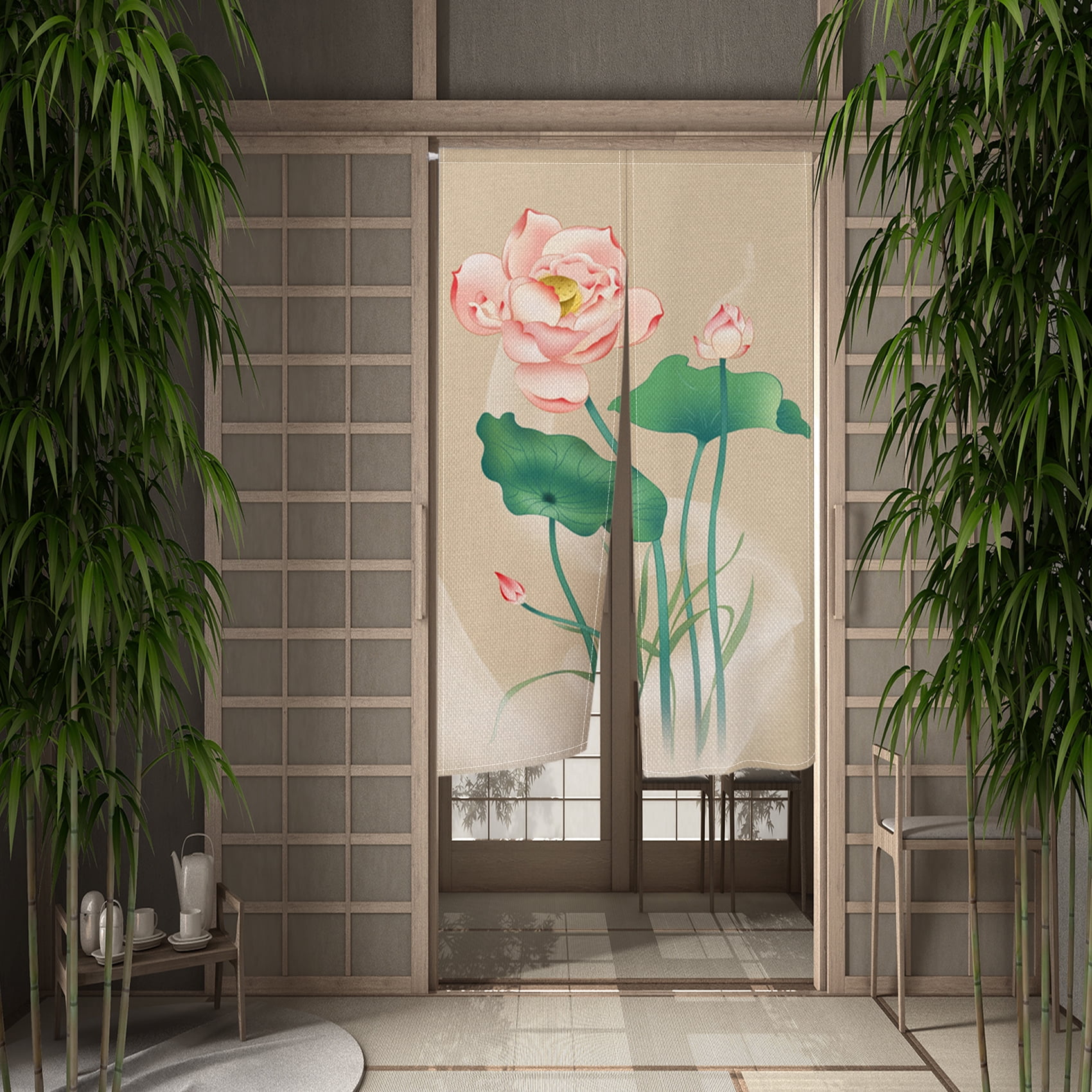 Japanese Noren Door Curtain Lotus Plum Blossom Chinese Traditional ...