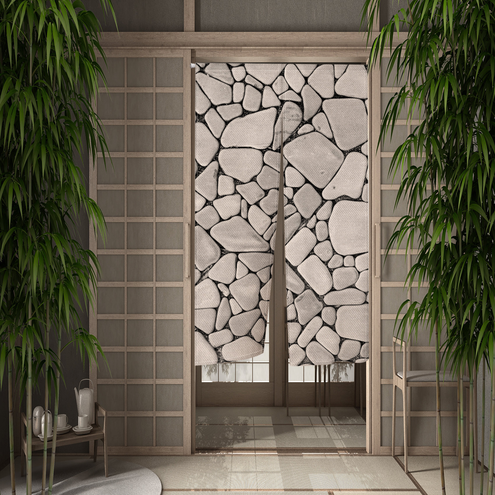 Japanese Noren Doorway Door Curatin Brick Wooden Board Texture ...