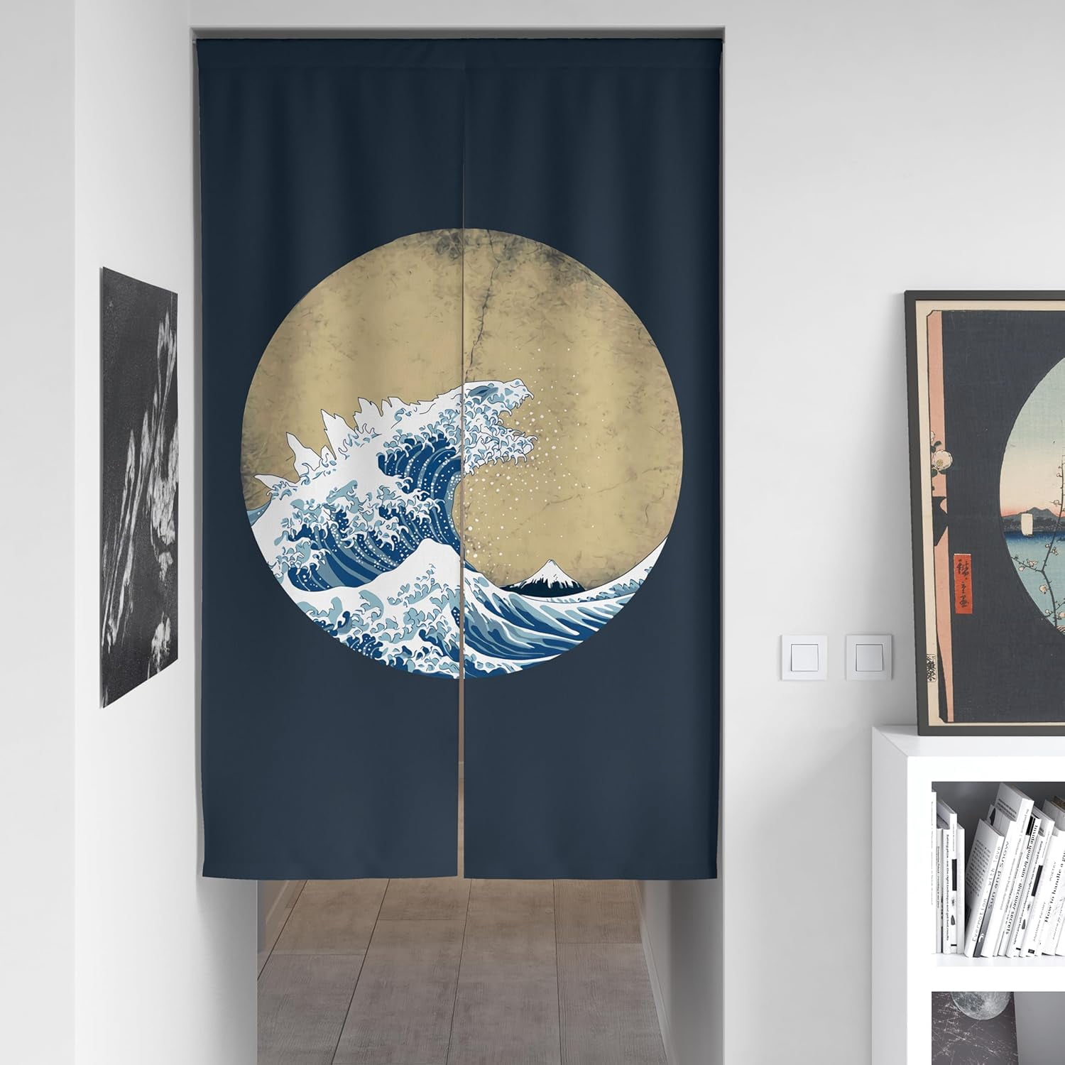 Japanese Noren Navy Blue Cool Funny Anime Kraken Hokusai Great Waves ...
