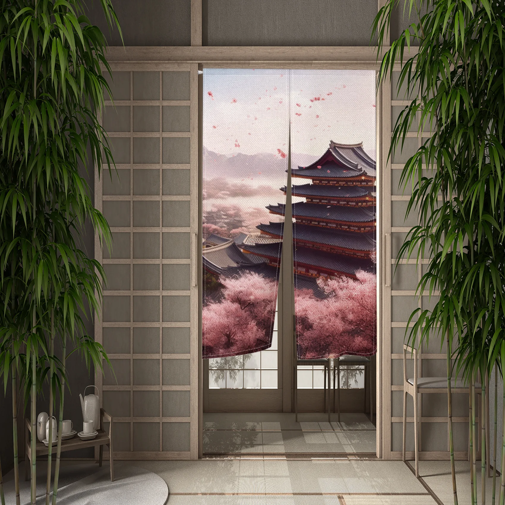 Japanese Noren Split Door Curtain Sakura Mount Fuji Bridge Tower ...