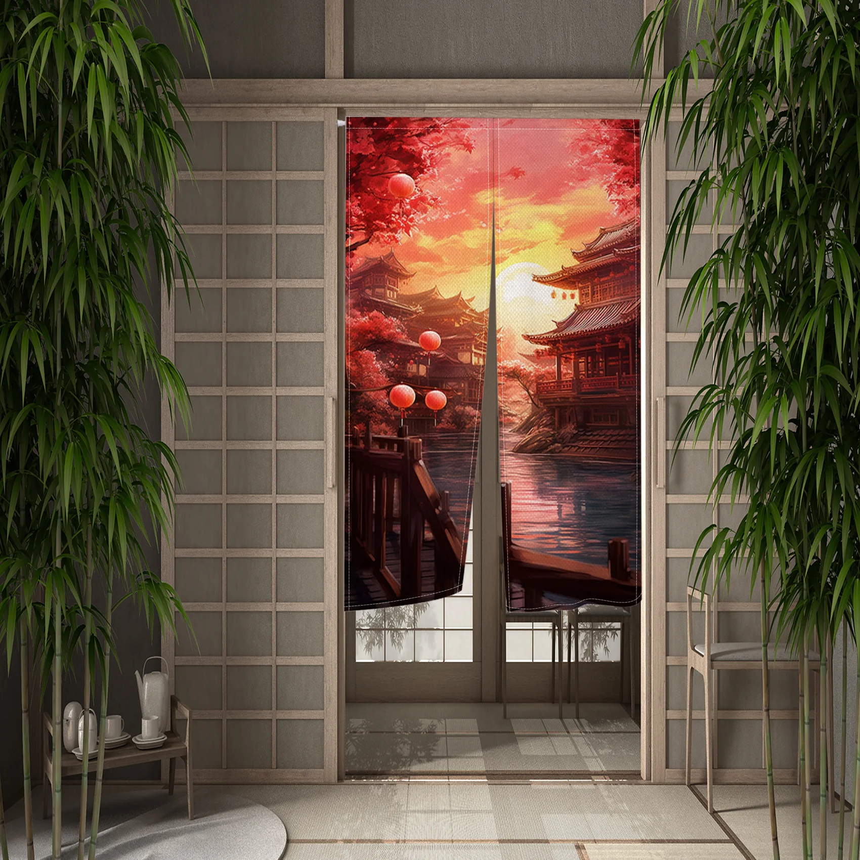 Japanese Noren Split Door Curtain Sakura Mount Fuji Bridge Tower ...