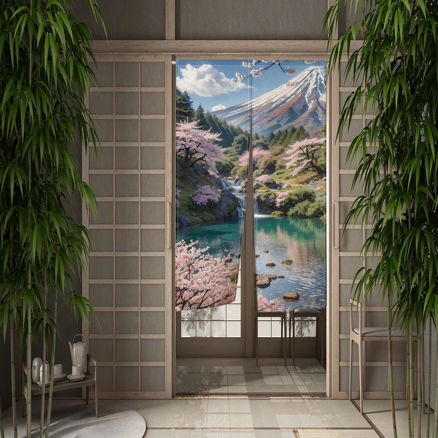 Japanese Noren Split Door Curtain Sakura Mount Fuji Bridge Tower ...