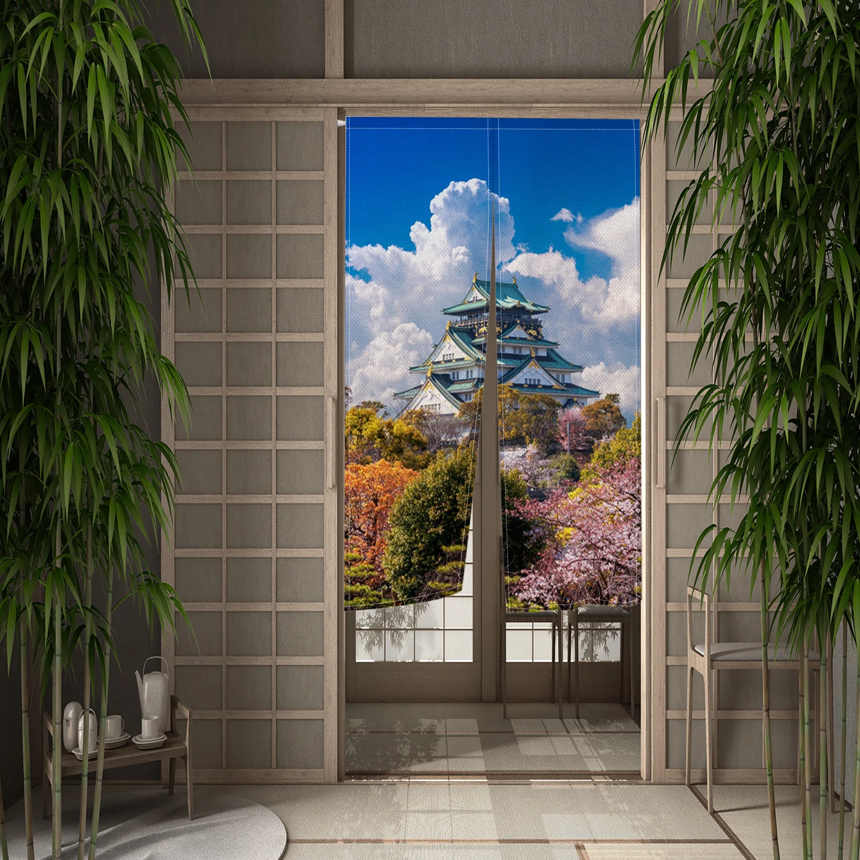 Japanese Noren Split Door Curtain Sakura Mount Fuji Bridge Tower ...