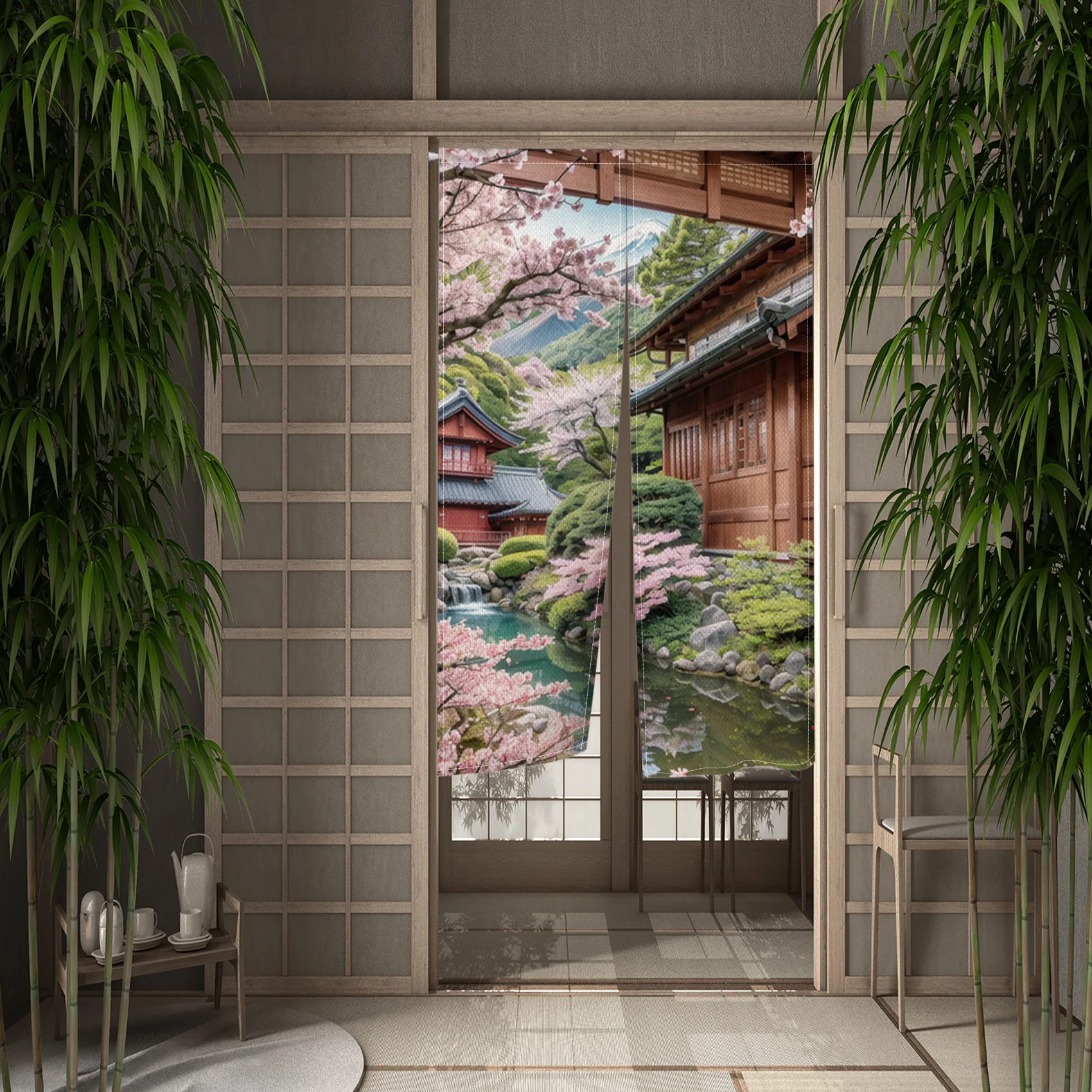 Japanese Noren Split Door Curtain Sakura Mount Fuji Bridge Tower ...