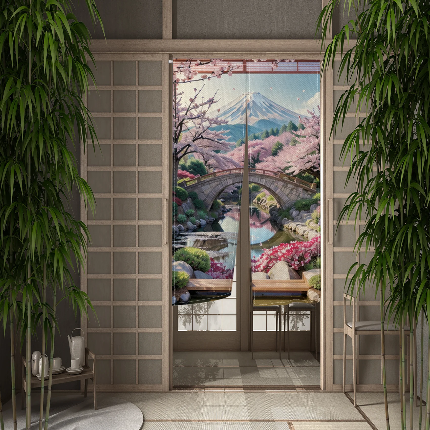 Japanese Noren Split Door Curtain Sakura Mount Fuji Bridge Tower ...