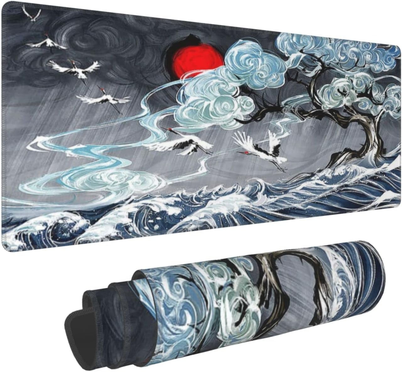Japanese Ocean Waves Gaming Mouse Pad XL, Non Slip Rubber Base Mousepad ...