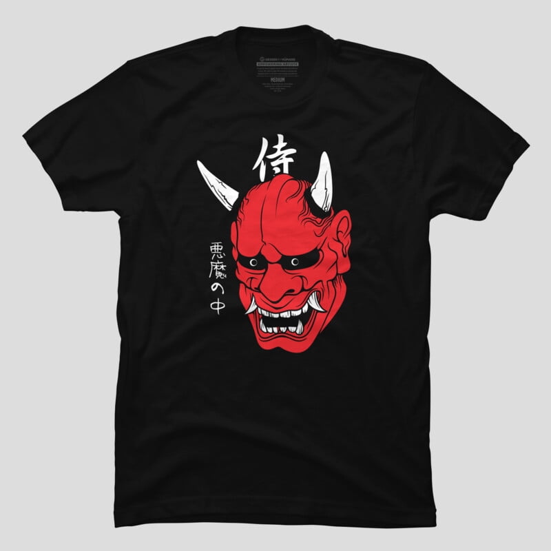 Japanese Oni Face Red Devil Warrior Spirit Mask Graphic Unisex T-Shirt ...