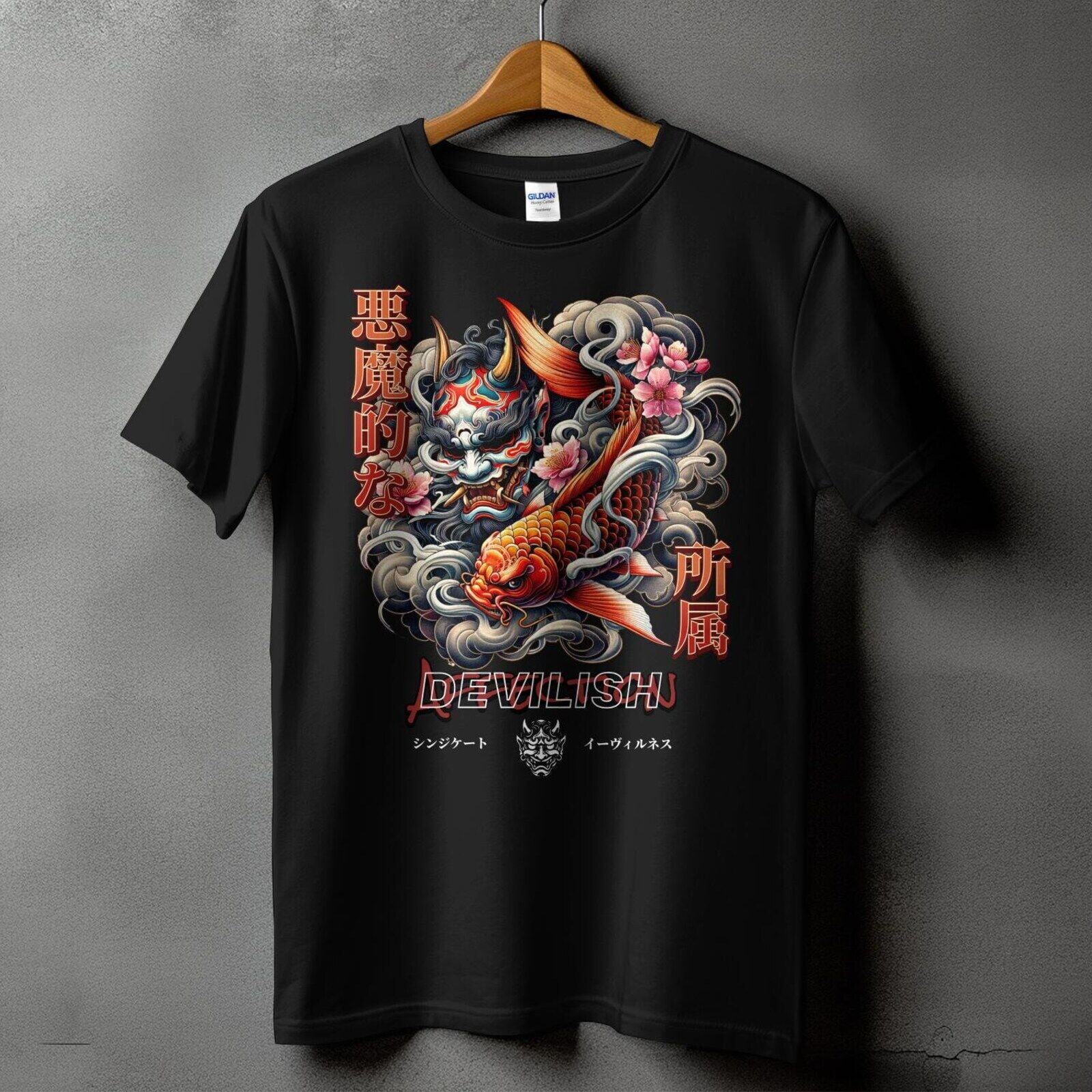 Japanese Oni Mask T-Shirt, Koi Fish Art Shirt, Hannya Tattoo Design Tee ...