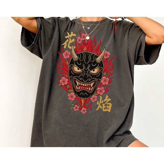 Japanese Oni Mask Unisex Shirt, Japanese Yokai Tee, Cherry Blossom ...