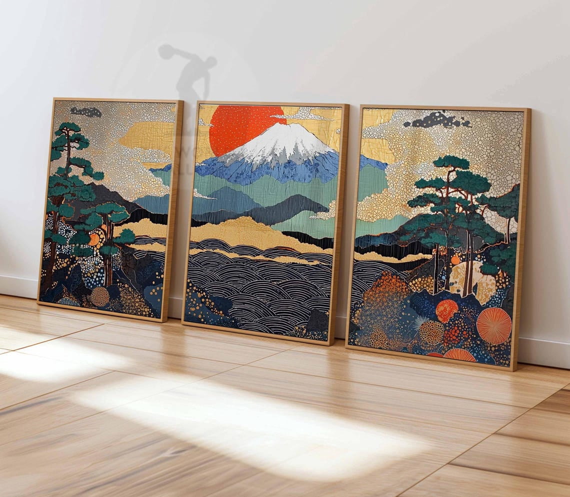 Japanese Oriental Landscape Hokusai Ukiyo-e Woodblock V2 Set 3 Unframed ...