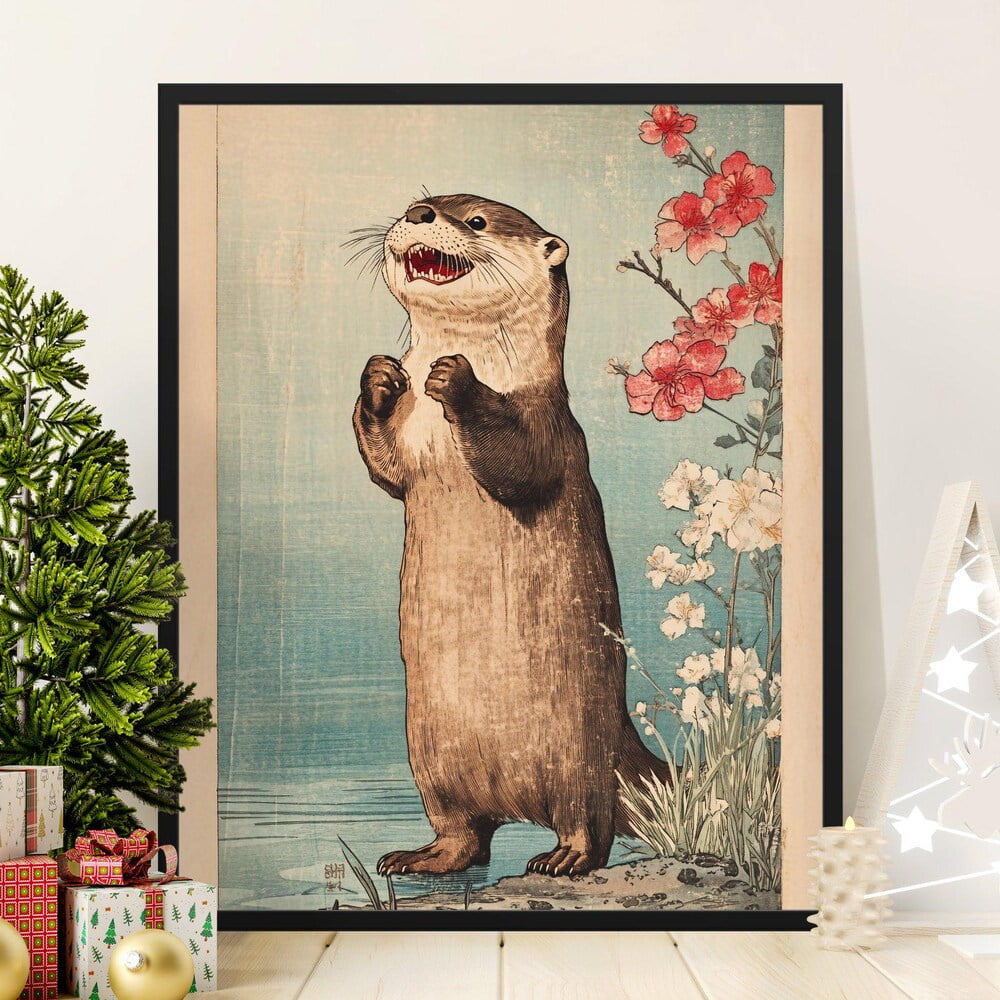 Japanese Otter Art Print, Vintage Style Otter Poster, Cute Animal Wall ...