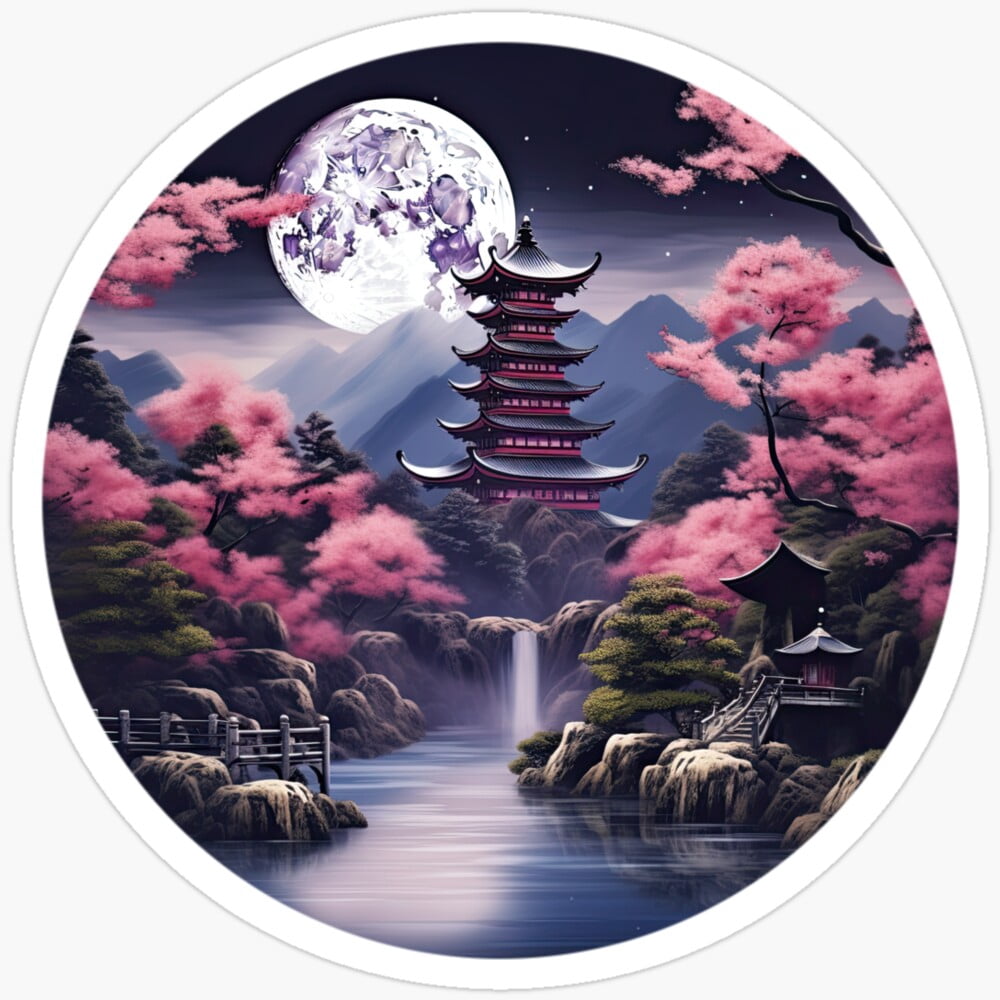 Japanese Pagoda Waterfall Stickerphone Decal Water Bottle Stickers ...