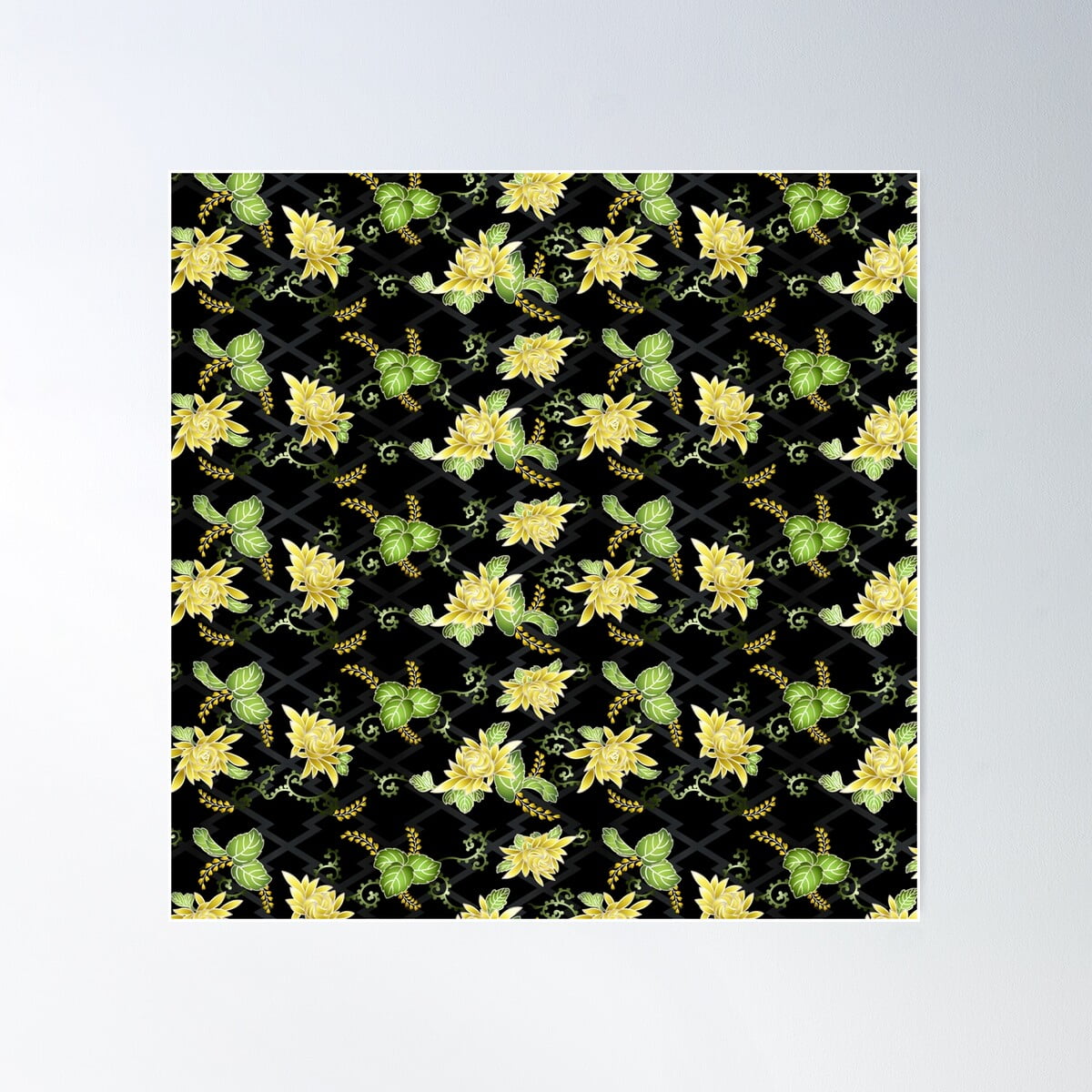 Japanese Pattern Wagara Of Chrysanthemums And Wisteria Design Poster ...
