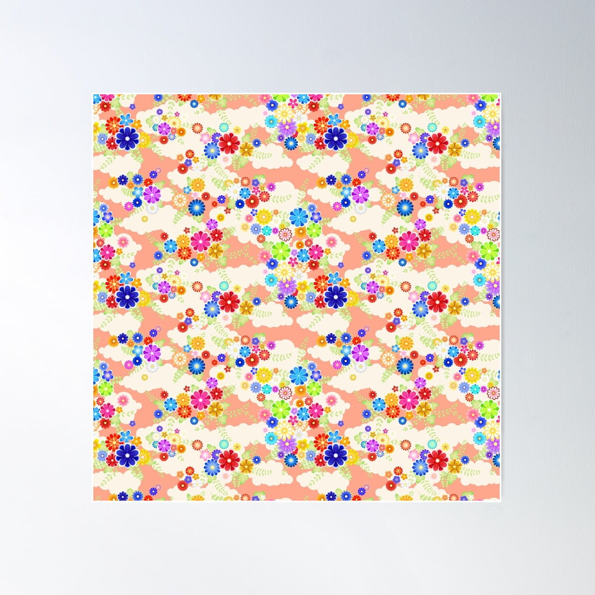 Japanese Pattern Wagara Of Colorful Cherry Blossom With Cloud ...