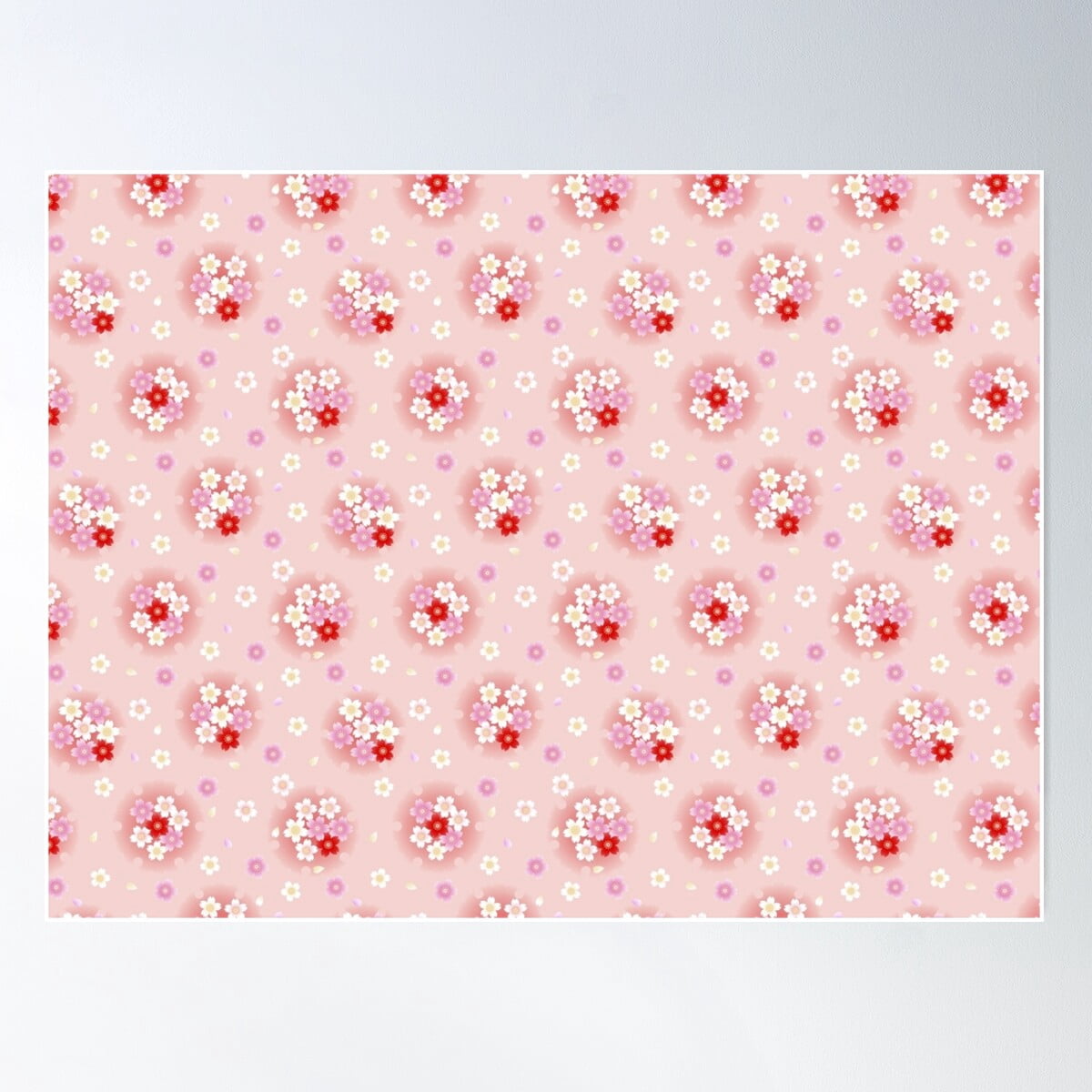 Japanese Pattern Wagara Of Pink Cherry Blossom Design Poster Wall Art ...