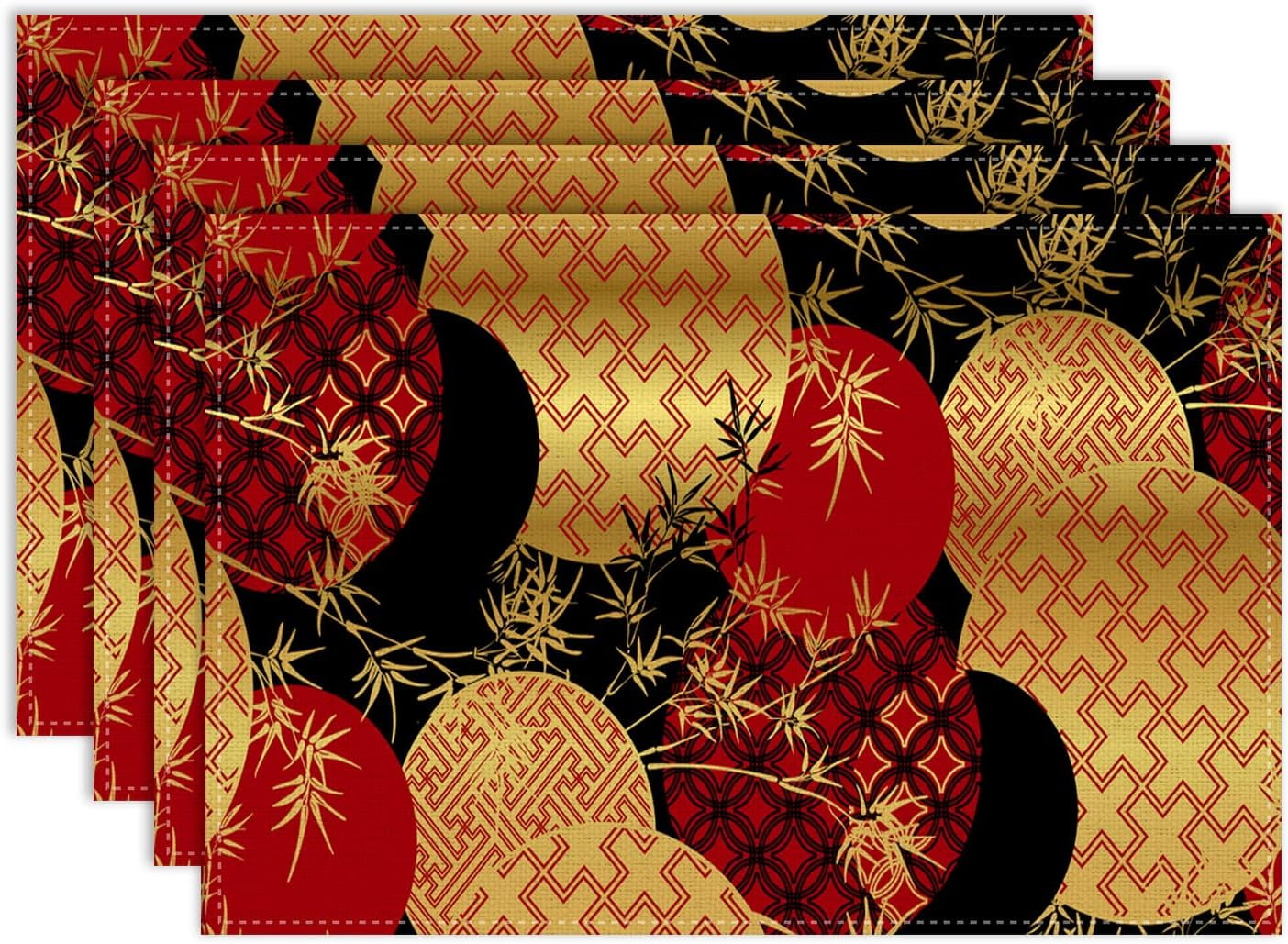 Japanese Placemat Set of 4, 12x18 Inch Asian Bamboo Traditional Chinese ...