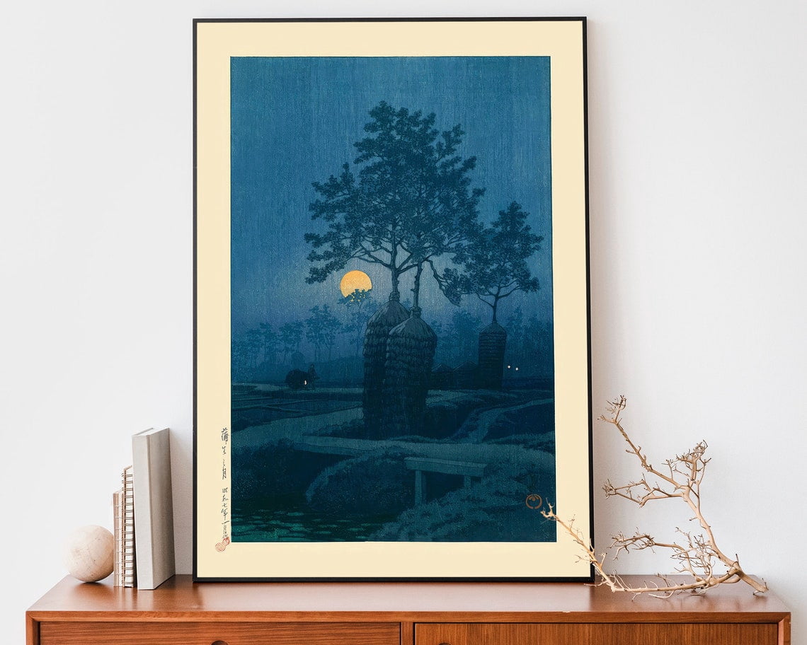 Japanese Poster, Full Moon Wall Art, Woodblock Art, Kawase Hasui ...