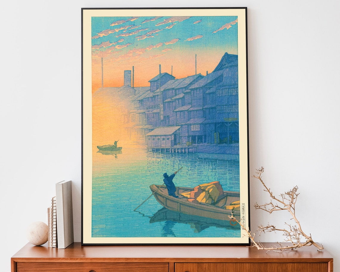 Japanese Poster, Traditional Japanese Village Painting, Woodblock Art ...