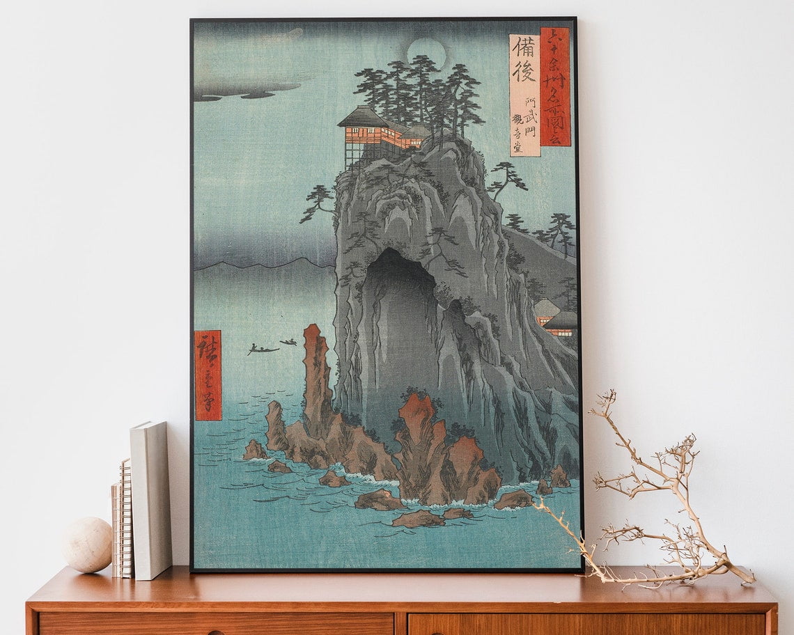 Japanese Poster, Vintage Utagawa Hiroshige Kannon Temple - Stunning ...
