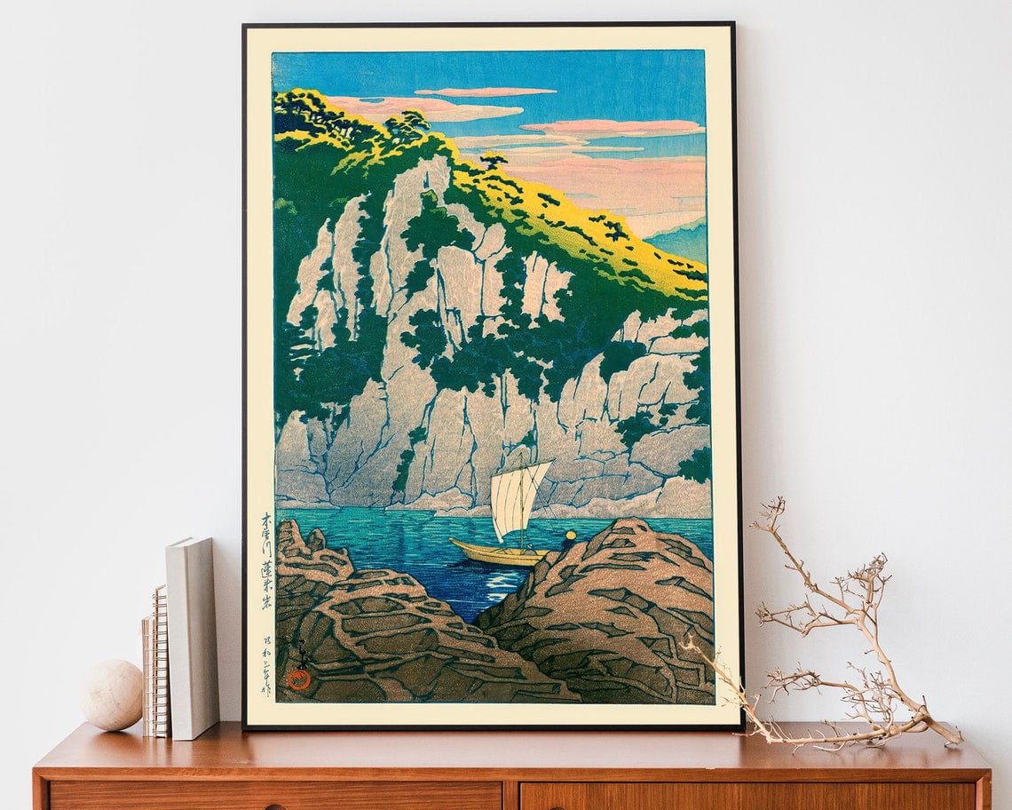 Japanese Poster, Woodblock Art, Rocks On The Kiso River By Kawase Hasui ...