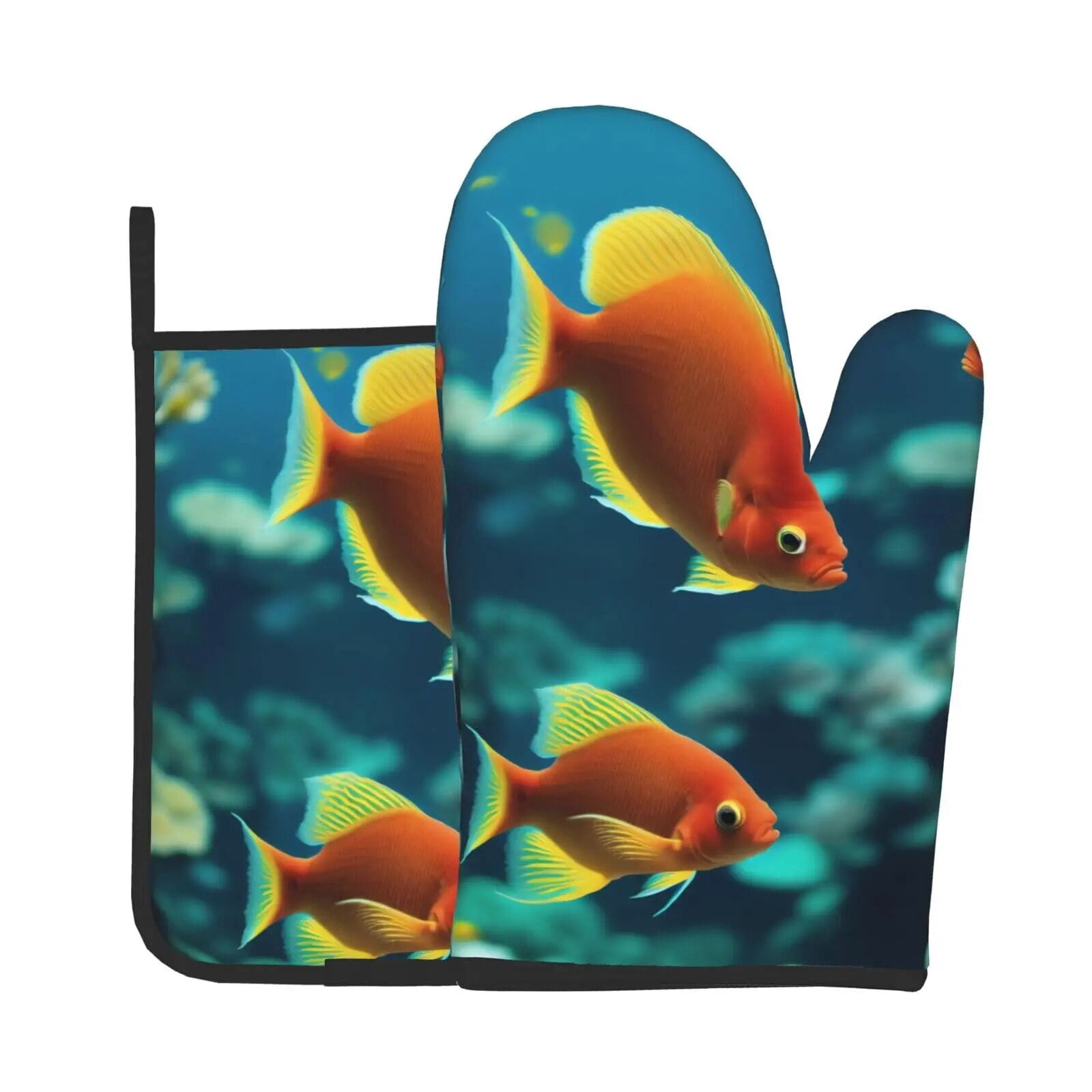 Japanese Pretty Red Carp Fish Oven Mitts and Pot Holders Sets of 2 Heat ...