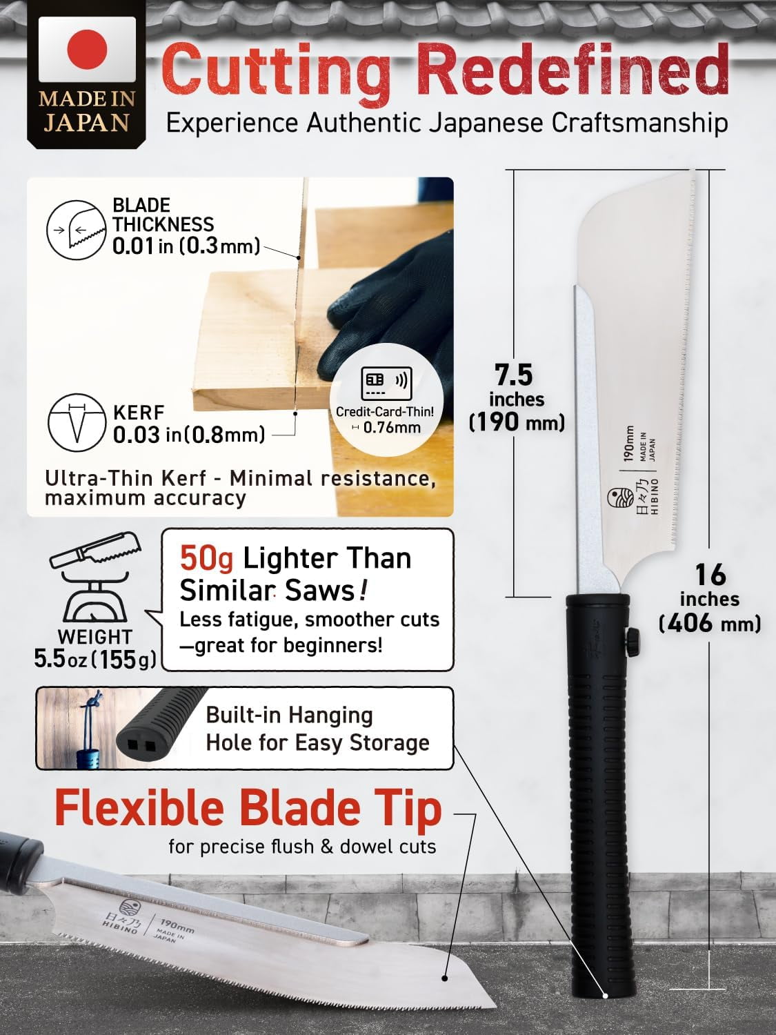 Japanese Pull Saw 7.5” Kataba Hand Saw | Fine Crosscut Teeth ...