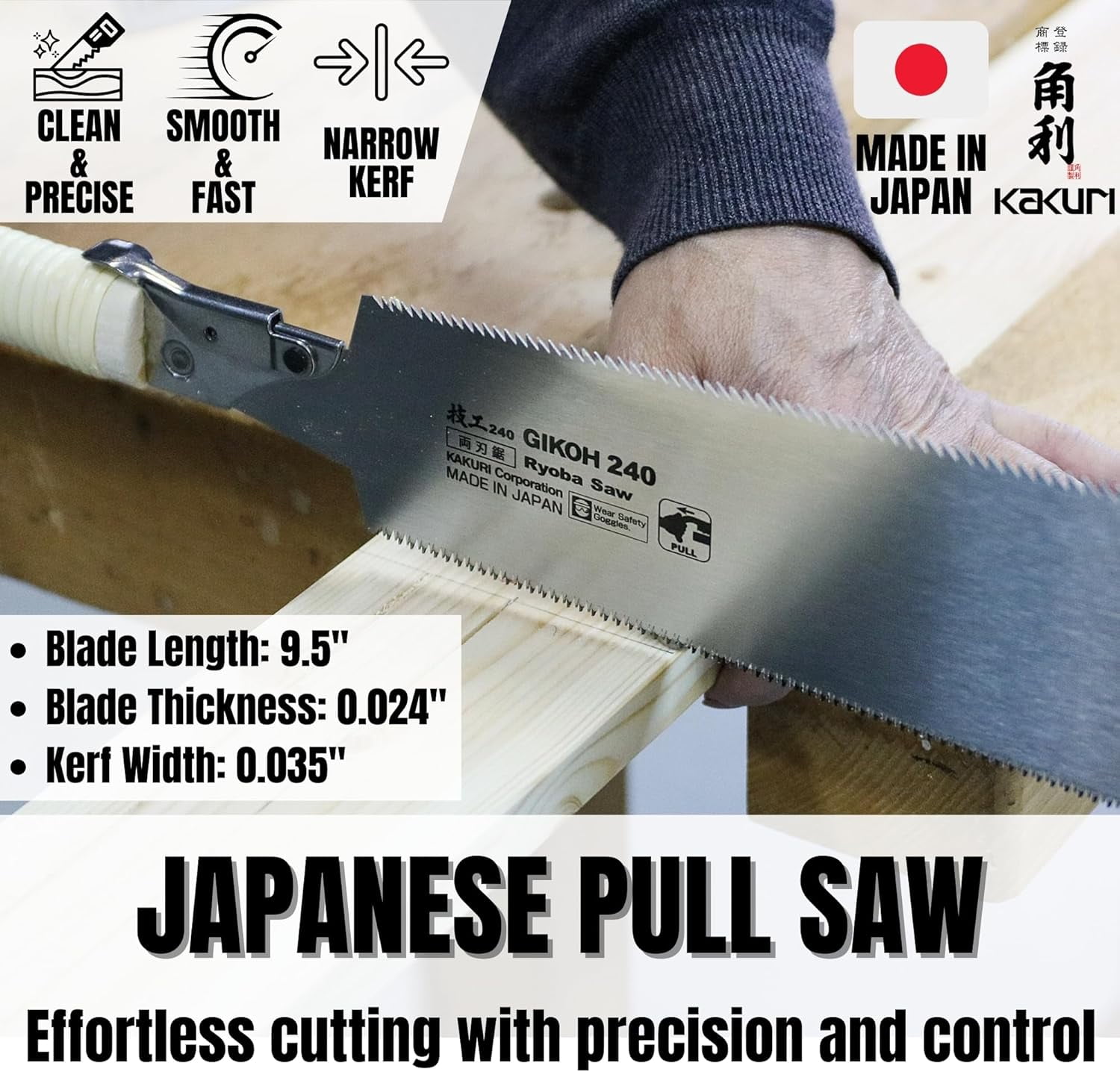 Japanese Pull Saw 9.5" for Woodworking - Ryoba Double Edge Hand Saw ...